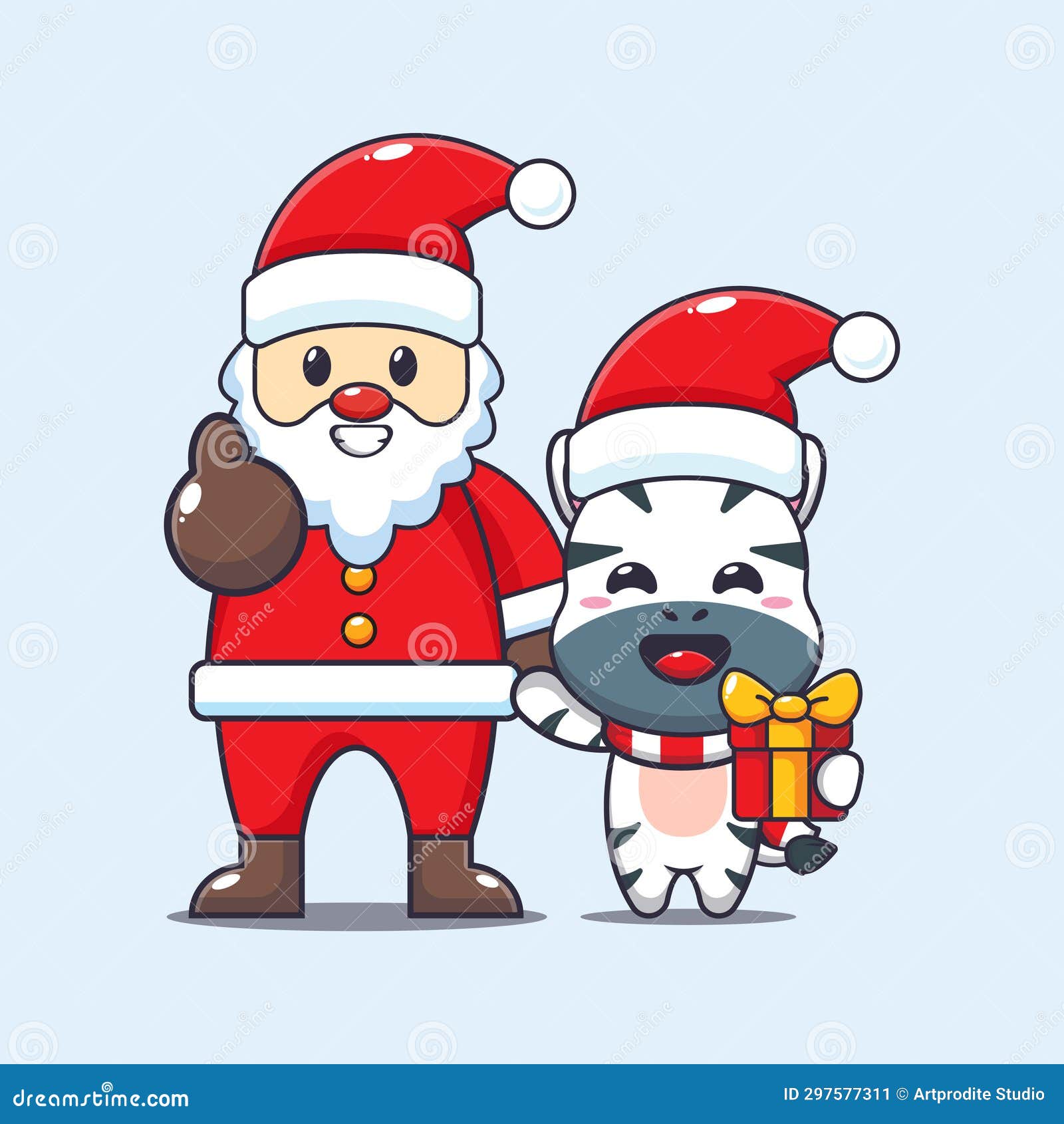 Cute Zebra with Santa Claus. Cute Christmas Cartoon Character ...