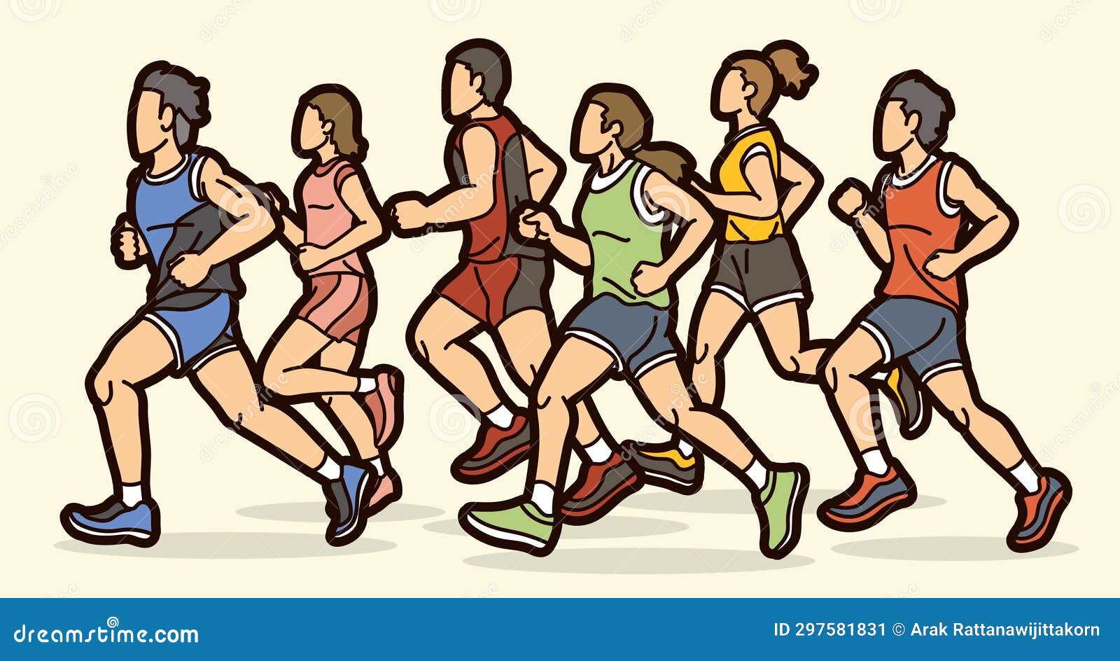 Group of People Running Together Runner Marathon Mix Male and Female ...