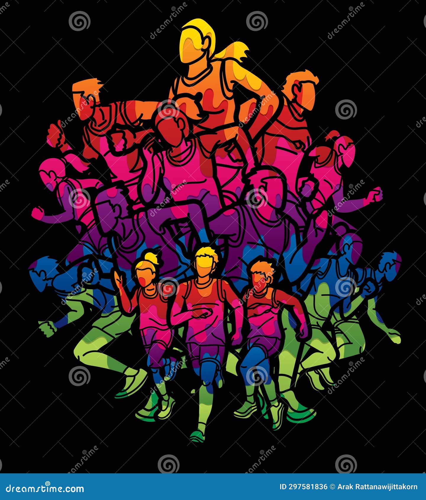 Group of People Running Together Runner Marathon Mix Male and Female ...