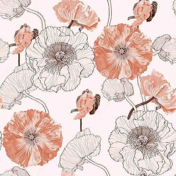 Illustration of Floral Seamless. Yellow, Beige Line Group and Isolated ...