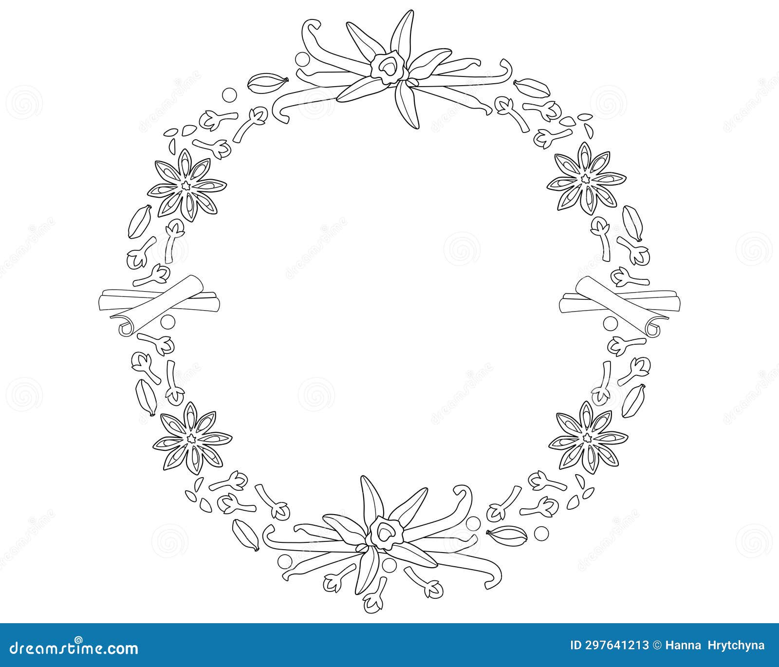 Round Frame Made of Spices. Vanilla Cardamom, Cloves, Cinnamon, Star ...