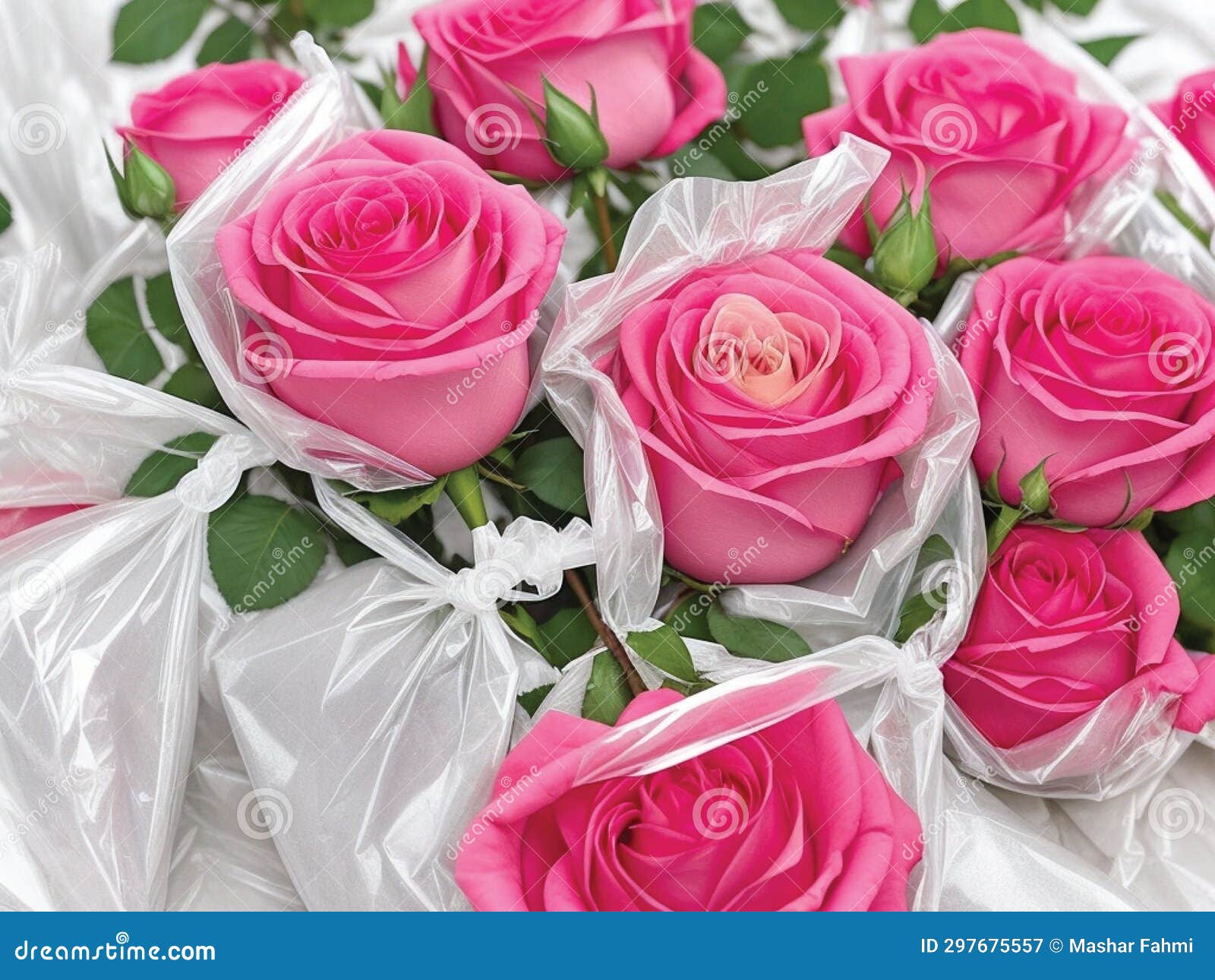 Big pink roses in plasics stock image. Image of rose - 297675557
