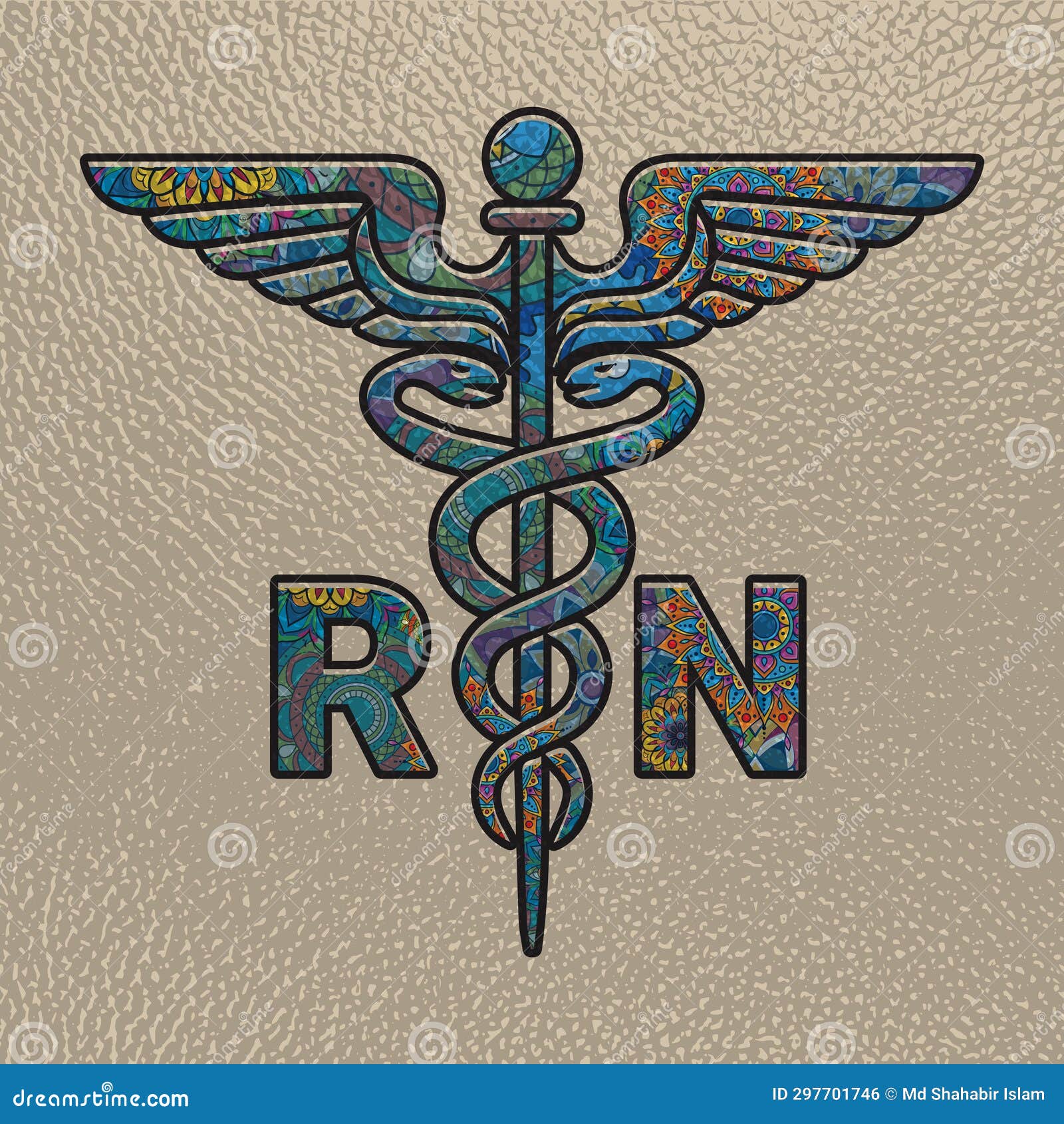 Registered Nurse, Coloring Medical Symbol with RN Text, Caduceus Symbol ...