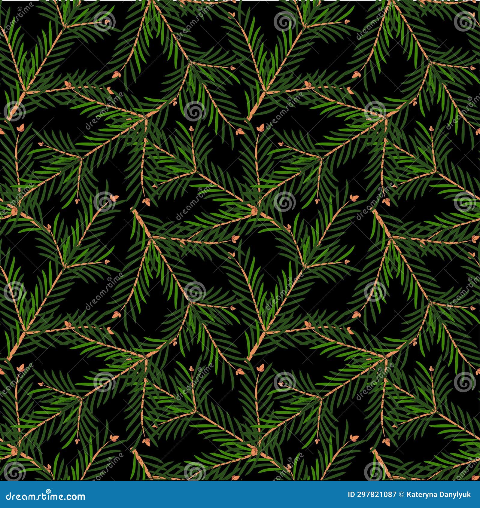 Fir Tree Branch on Black Seamless Pattern Stock Stock Vector ...