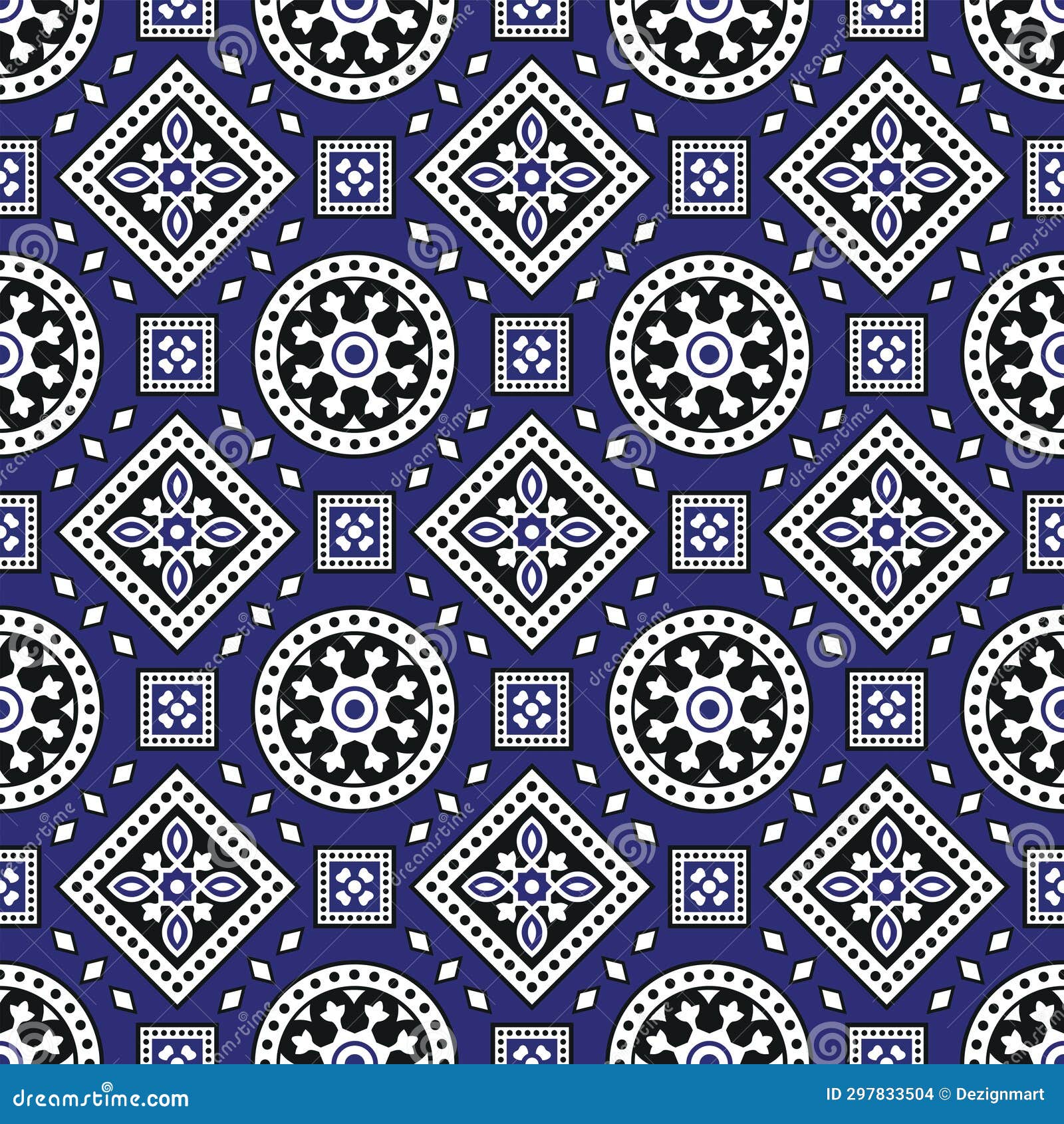 Ajrakh Seamless Pattern with Blue Background Stock Illustration ...