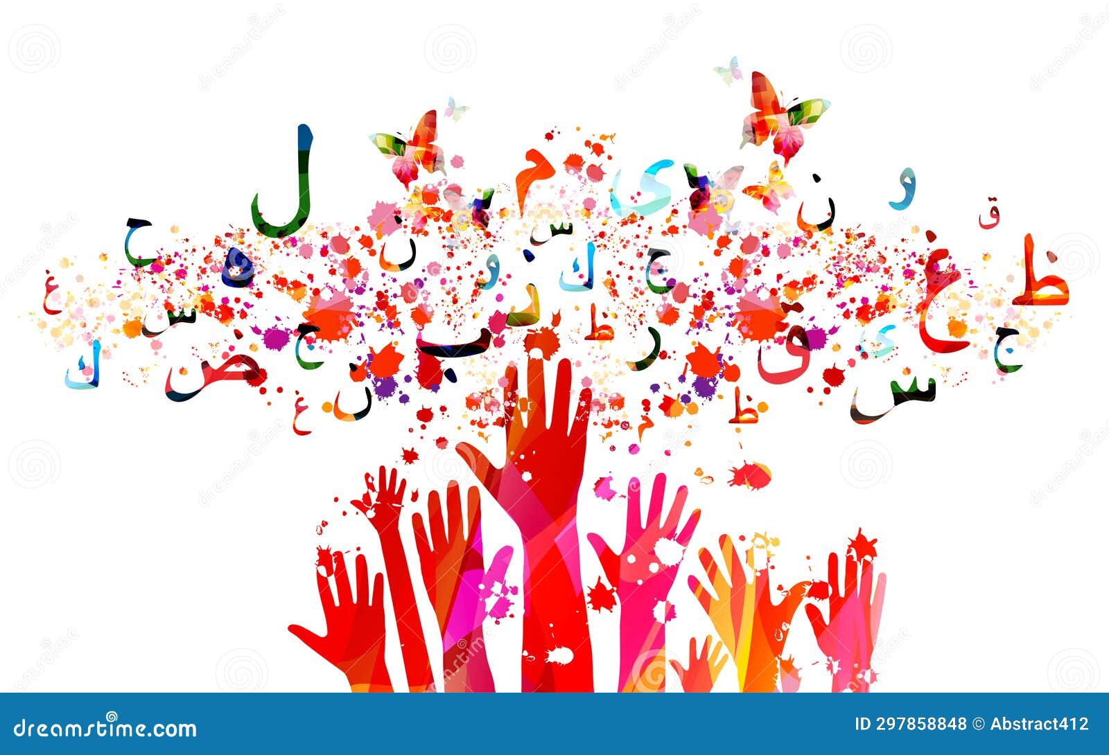 Colorful Human Hands with Arabic Islamic Calligraphy Symbols Stock ...