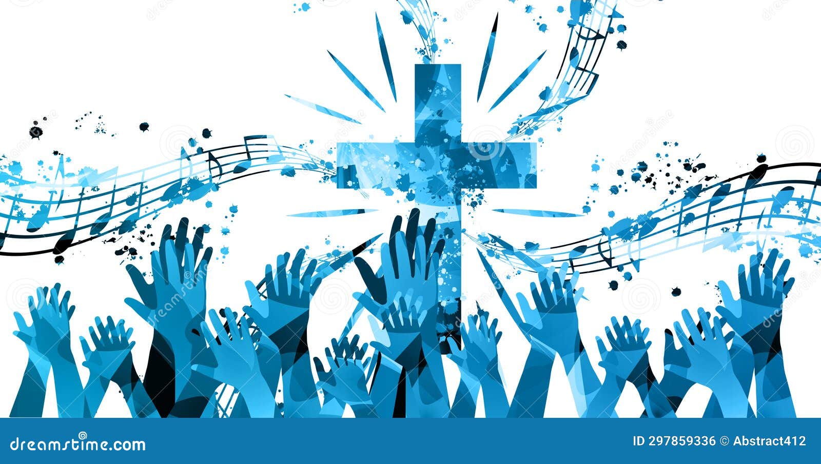Colorful Christian Cross with Music Notes and Hands Isolated Vector ...
