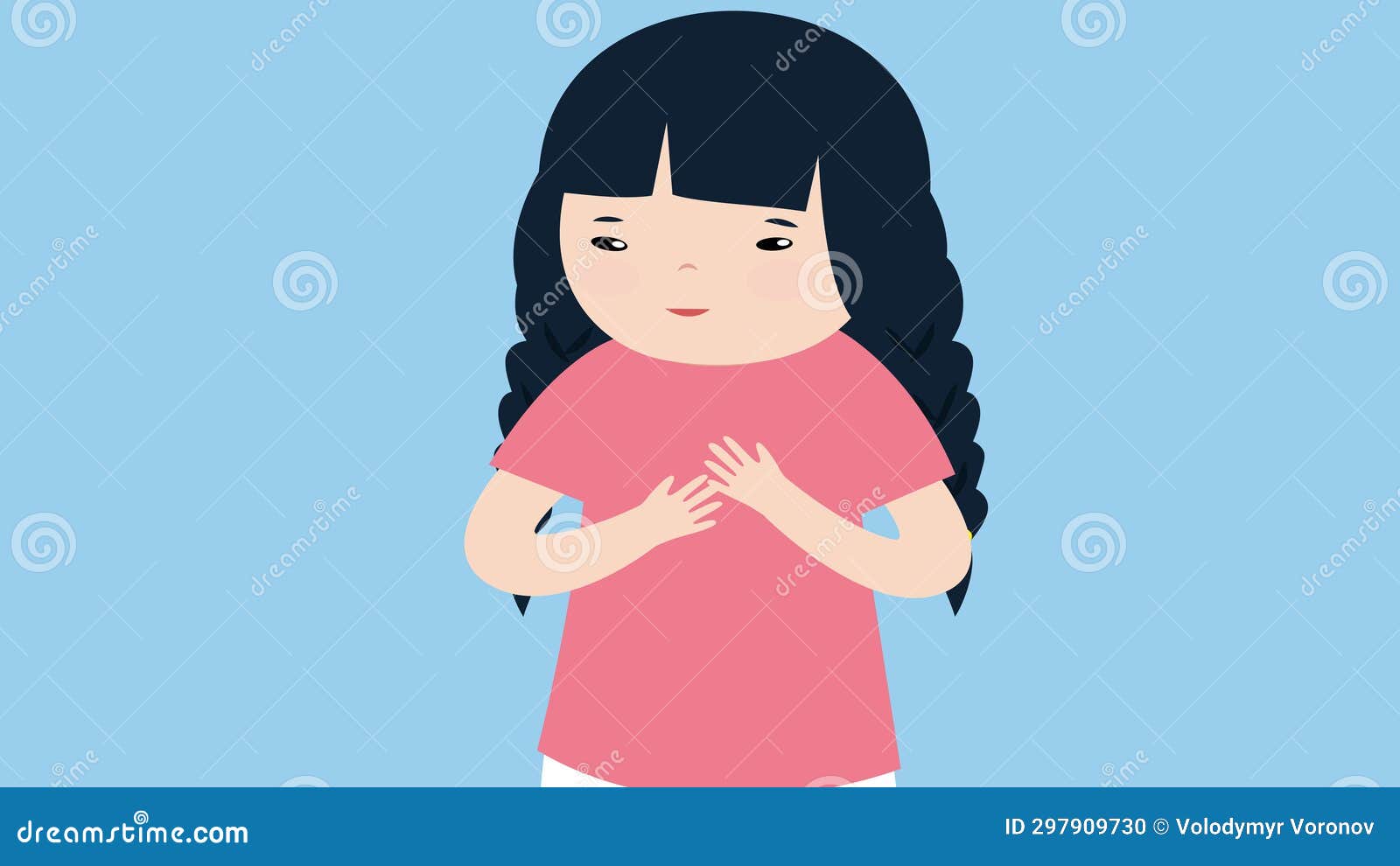 Cute Little Girl with Hands on Chest, Vector Illustration Stock Vector ...