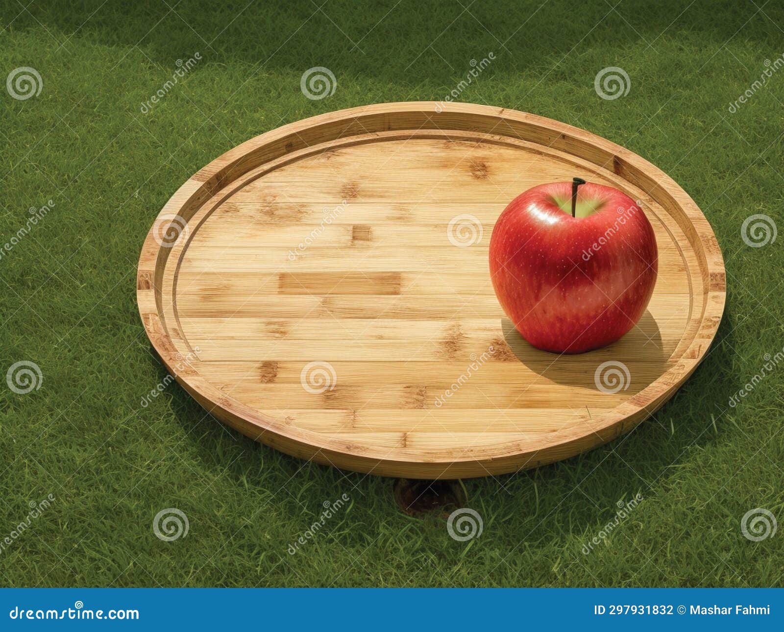 Red Apples on a Round Wooden Tray Stock Photo - Image of print, apple ...