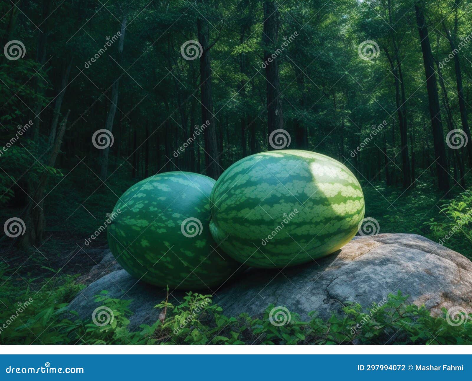 A Large and Very Fresh Watermelon Lying on a Rock in the Middle of the ...