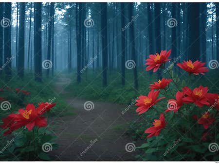 Beautiful and Large Wild Red Flowers of the Forest Grow and Bloom Stock ...