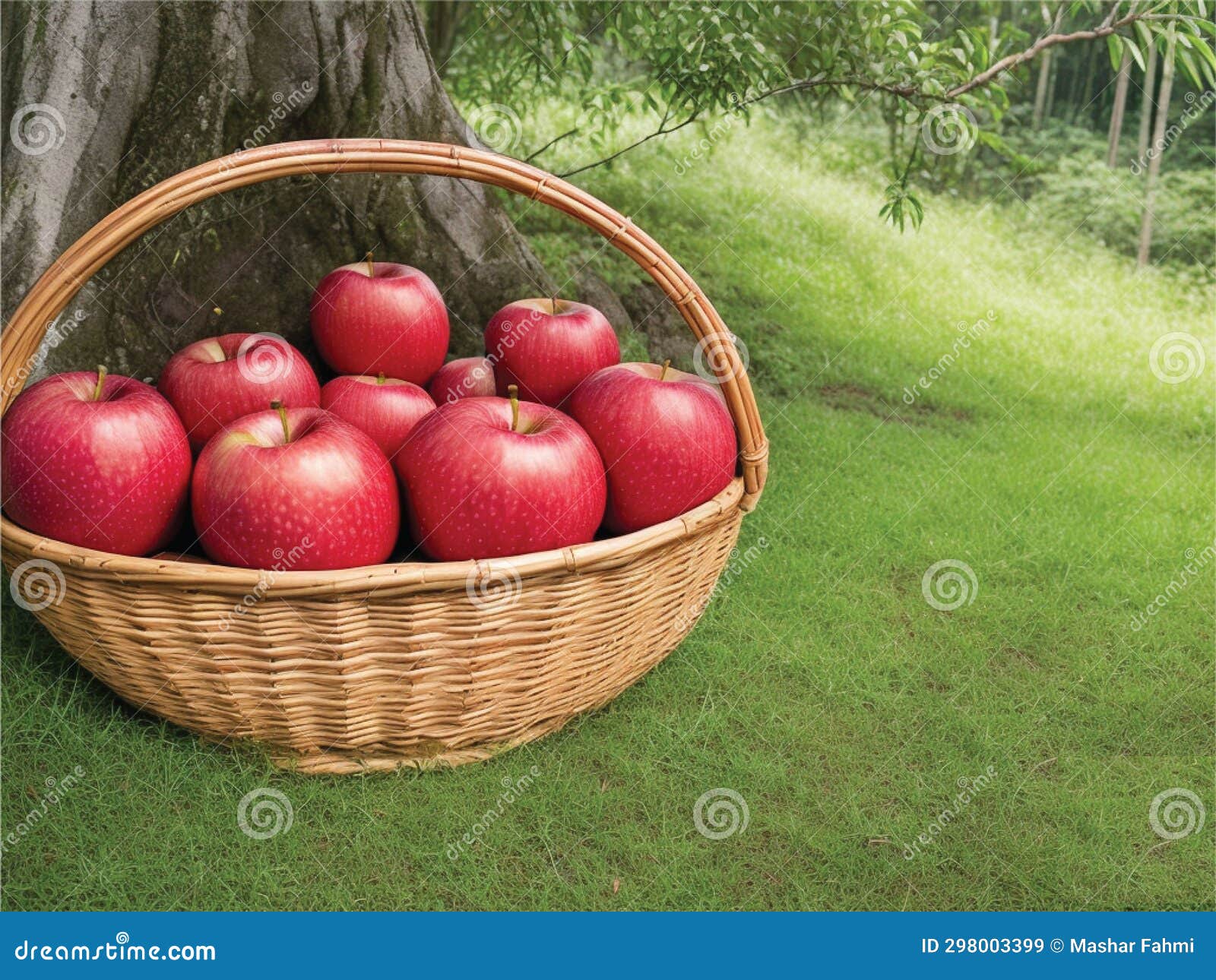 One Big Bamboo Basket of Red Big Apples Stock Illustration ...