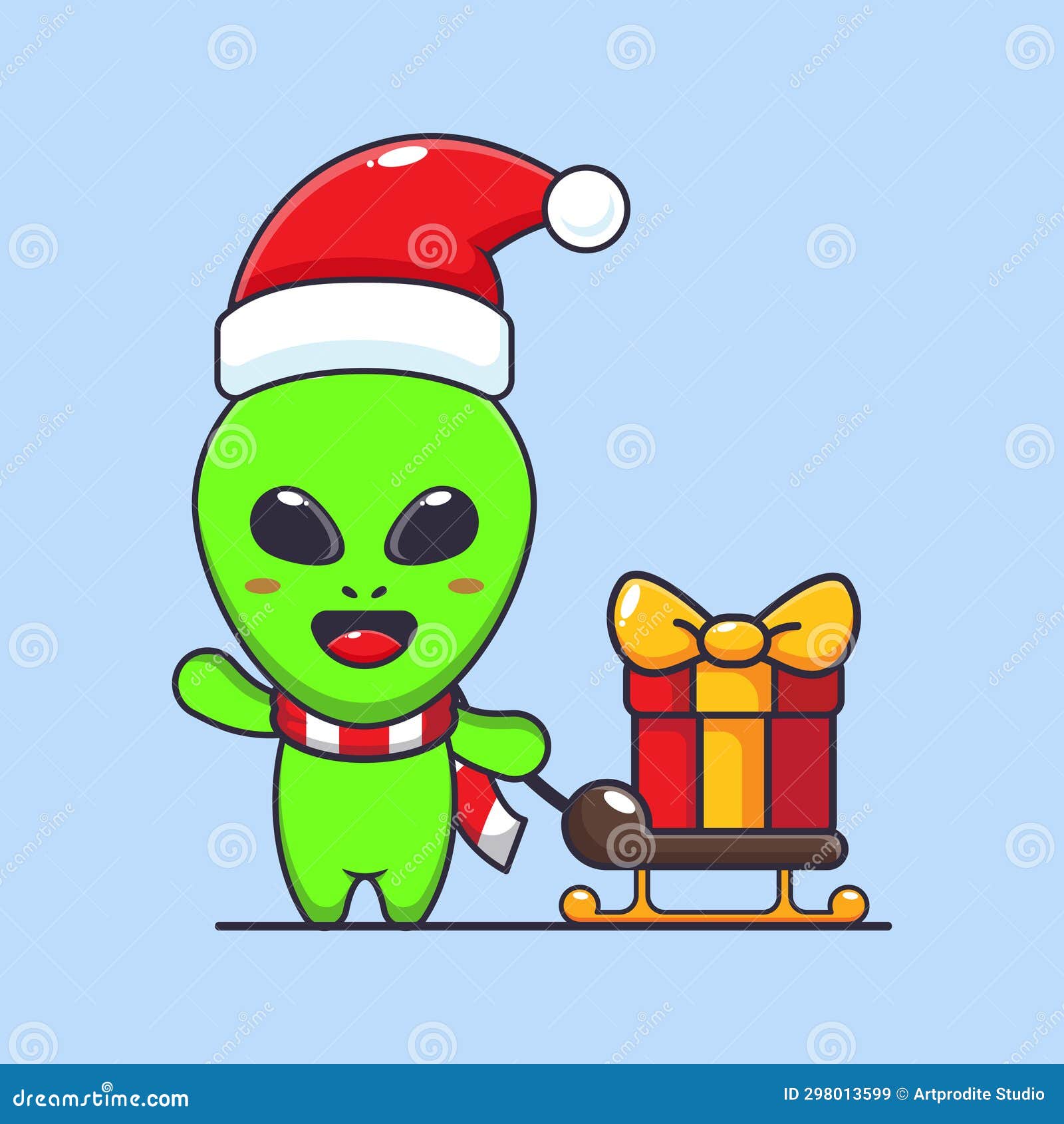 Cute Alien Carrying Christmas Gift Box. Cute Christmas Cartoon ...