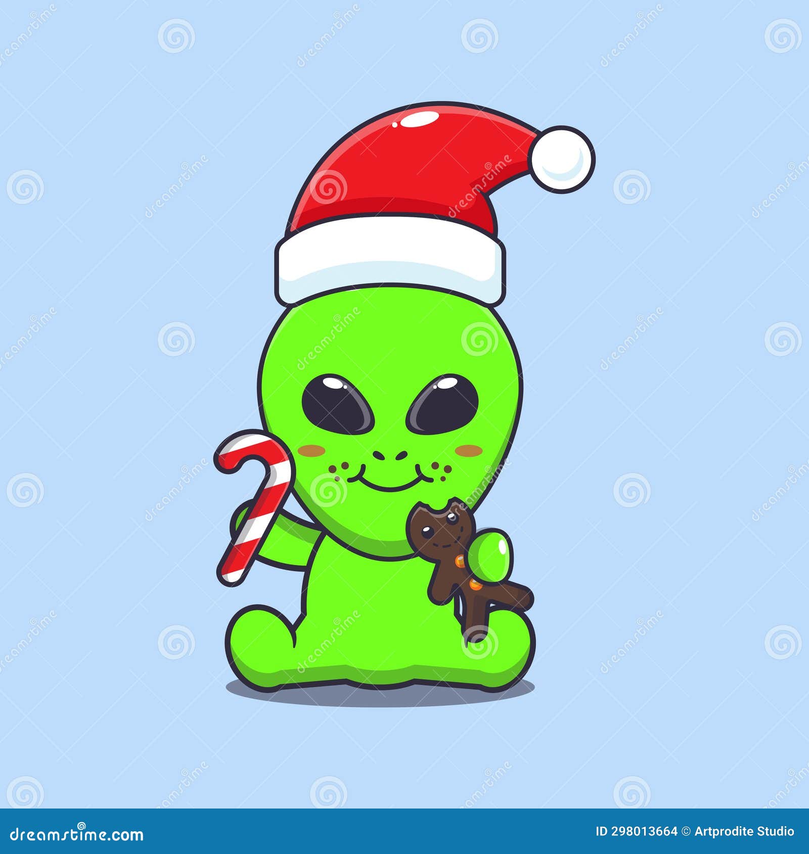Cute Alien Eating Christmas Cookies and Candy. Cute Christmas Cartoon ...