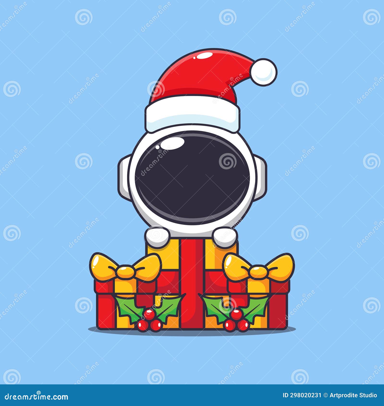 Cute Astronaut Happy with Christmas Gift. Cute Christmas Cartoon ...