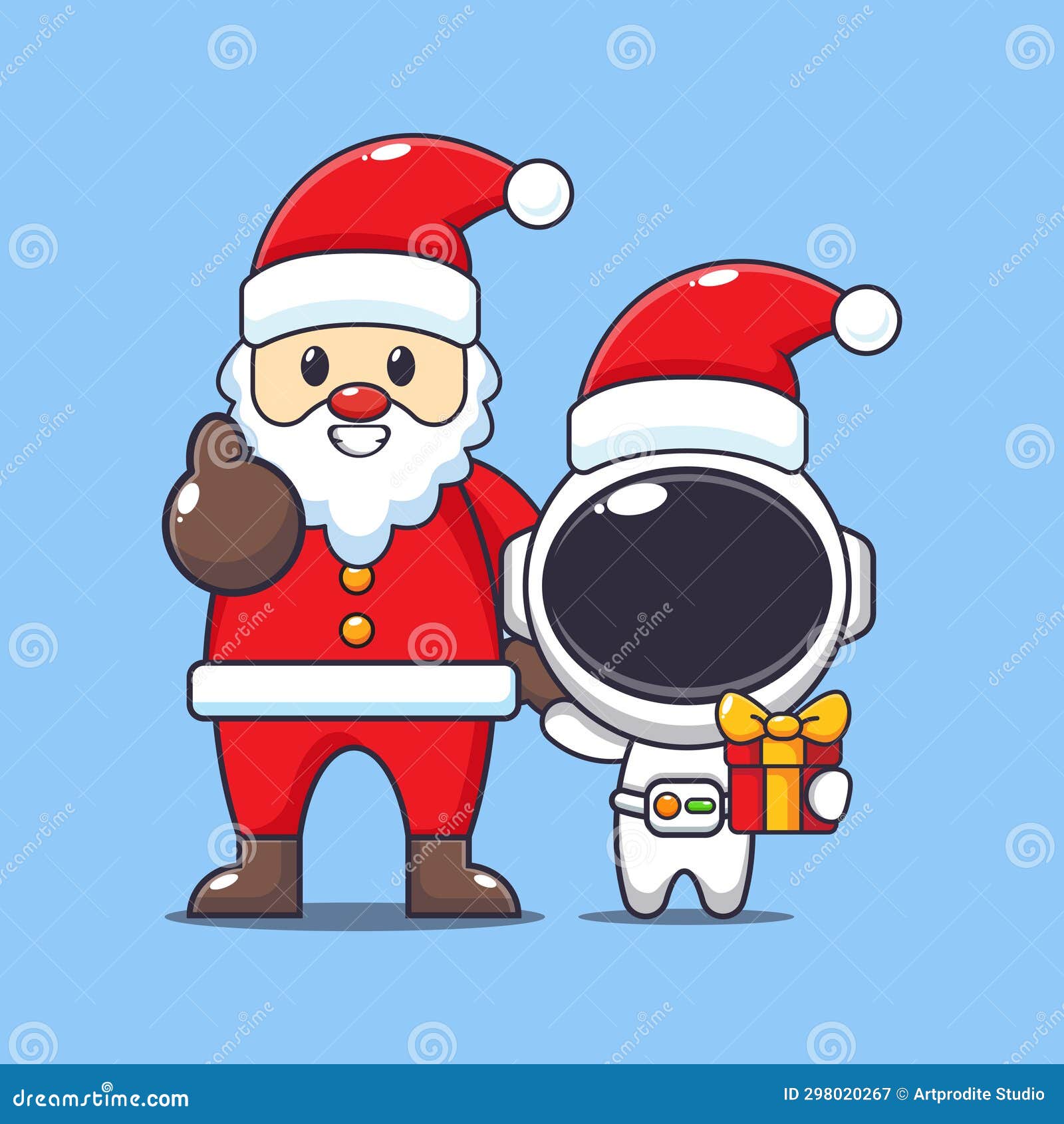 Cute Astronaut with Santa Claus. Cute Christmas Cartoon Character ...