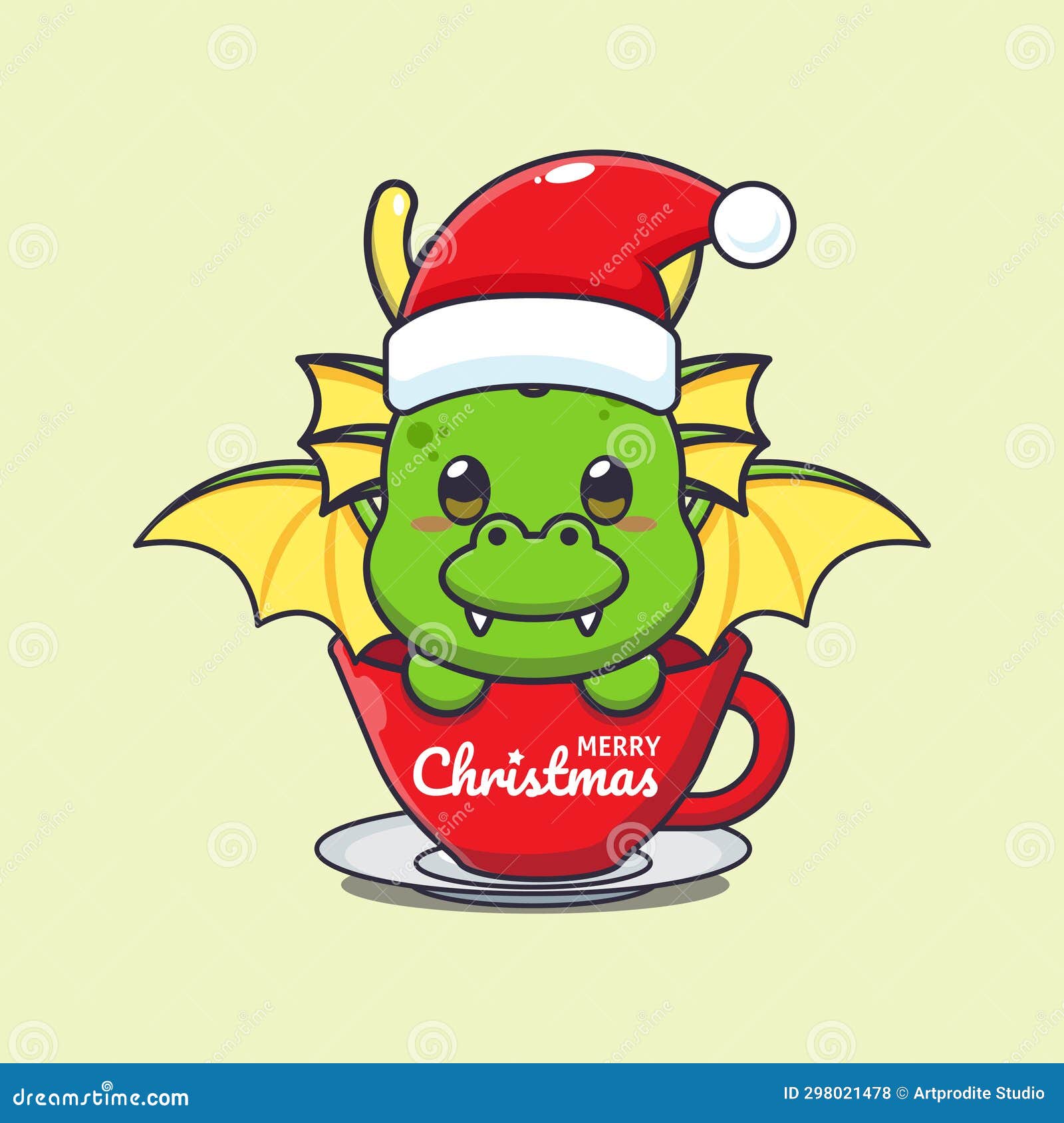 Cute Dragon Wearing Santa Hat in Cup. Cute Christmas Cartoon Character ...