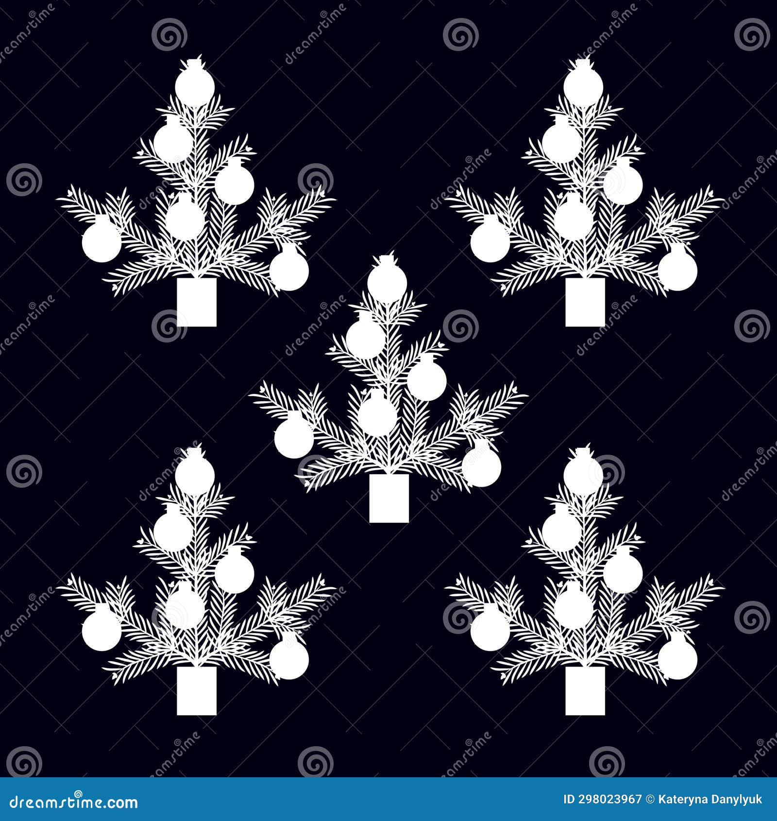 White Outline Christmas Tree on Black Seamless Pattern Stock Vector ...