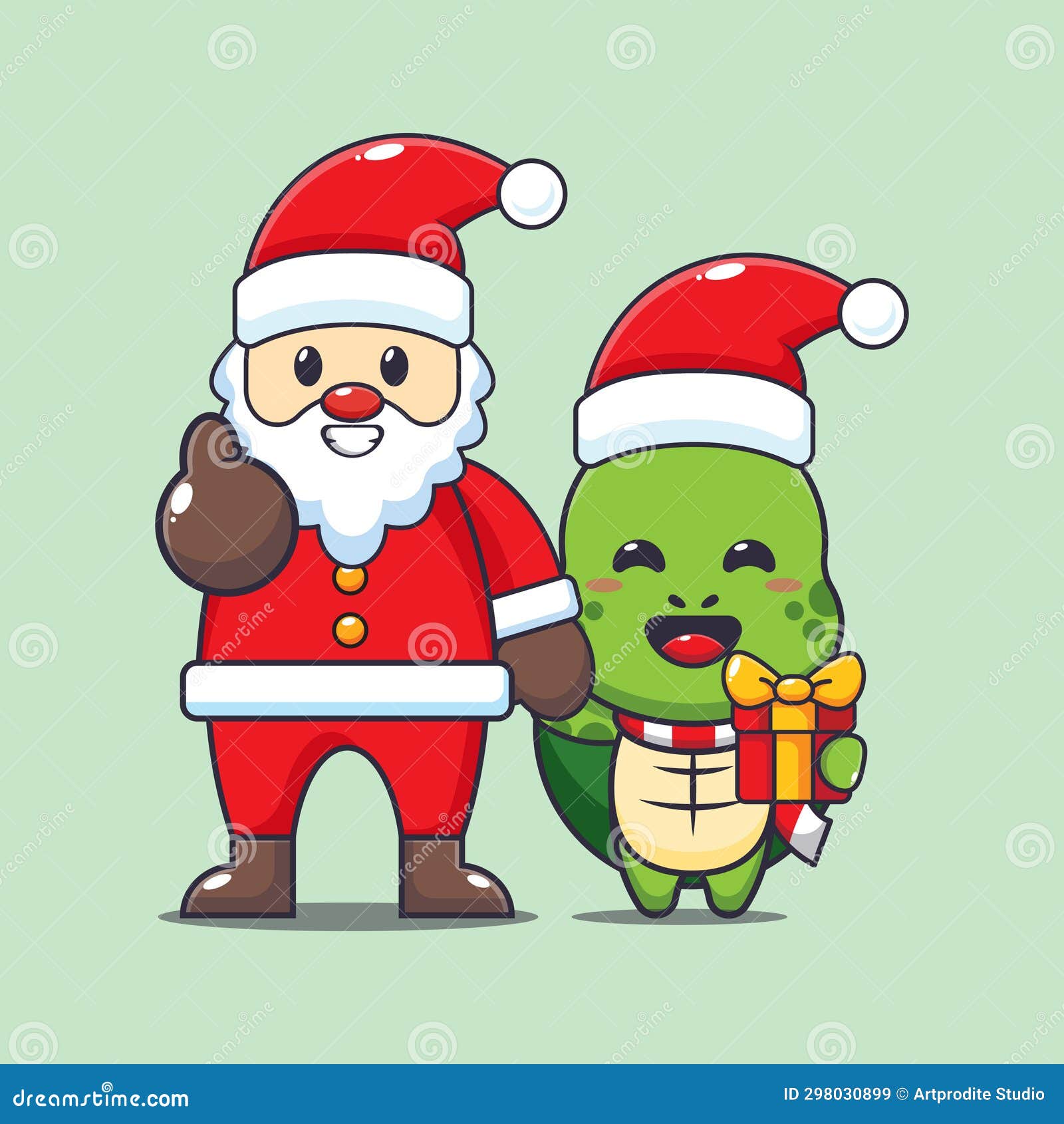 Cute Turtle with Santa Claus. Cute Christmas Cartoon Character ...