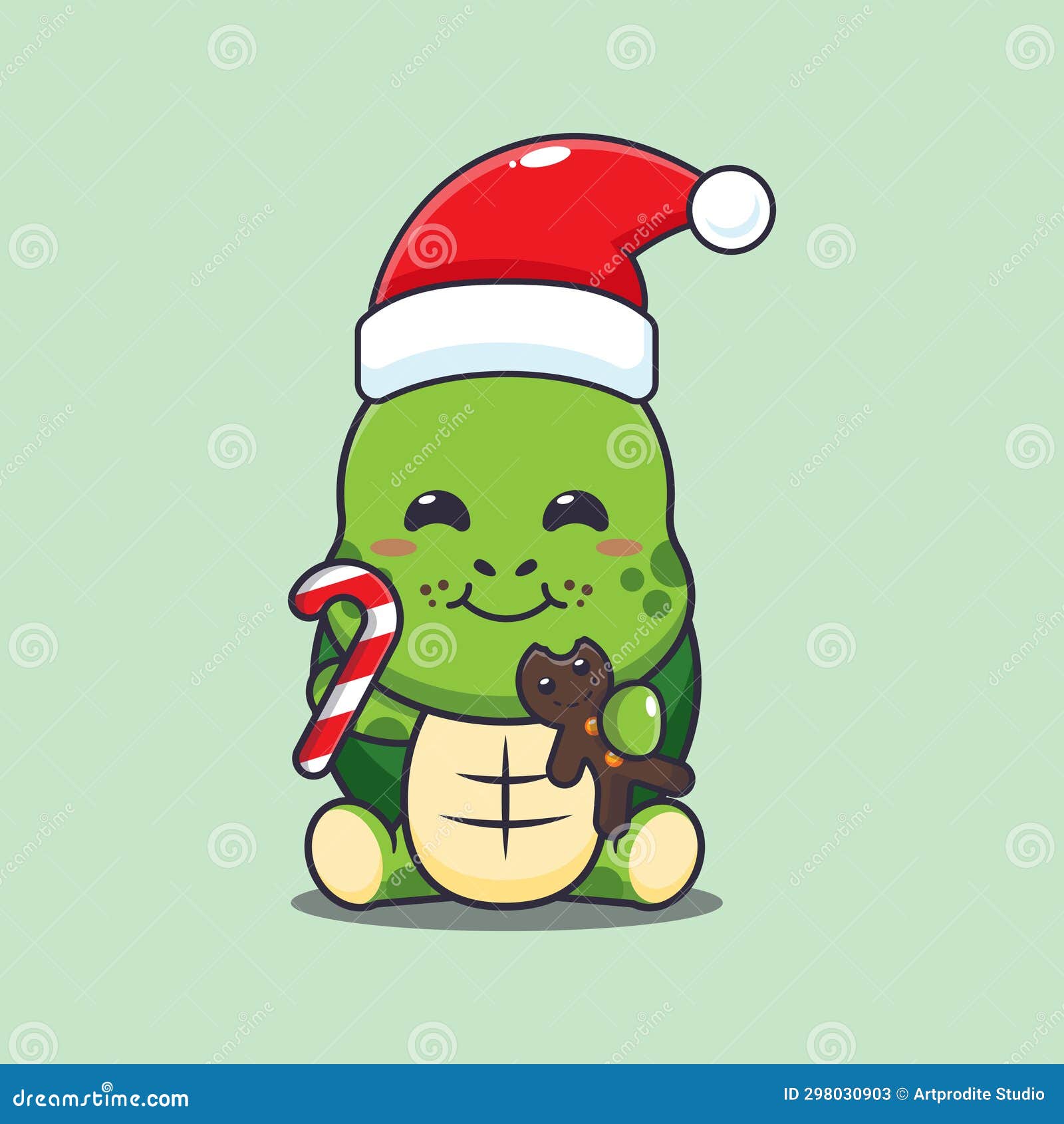 Cute Turtle Eating Christmas Cookies and Candy. Cute Christmas Cartoon ...