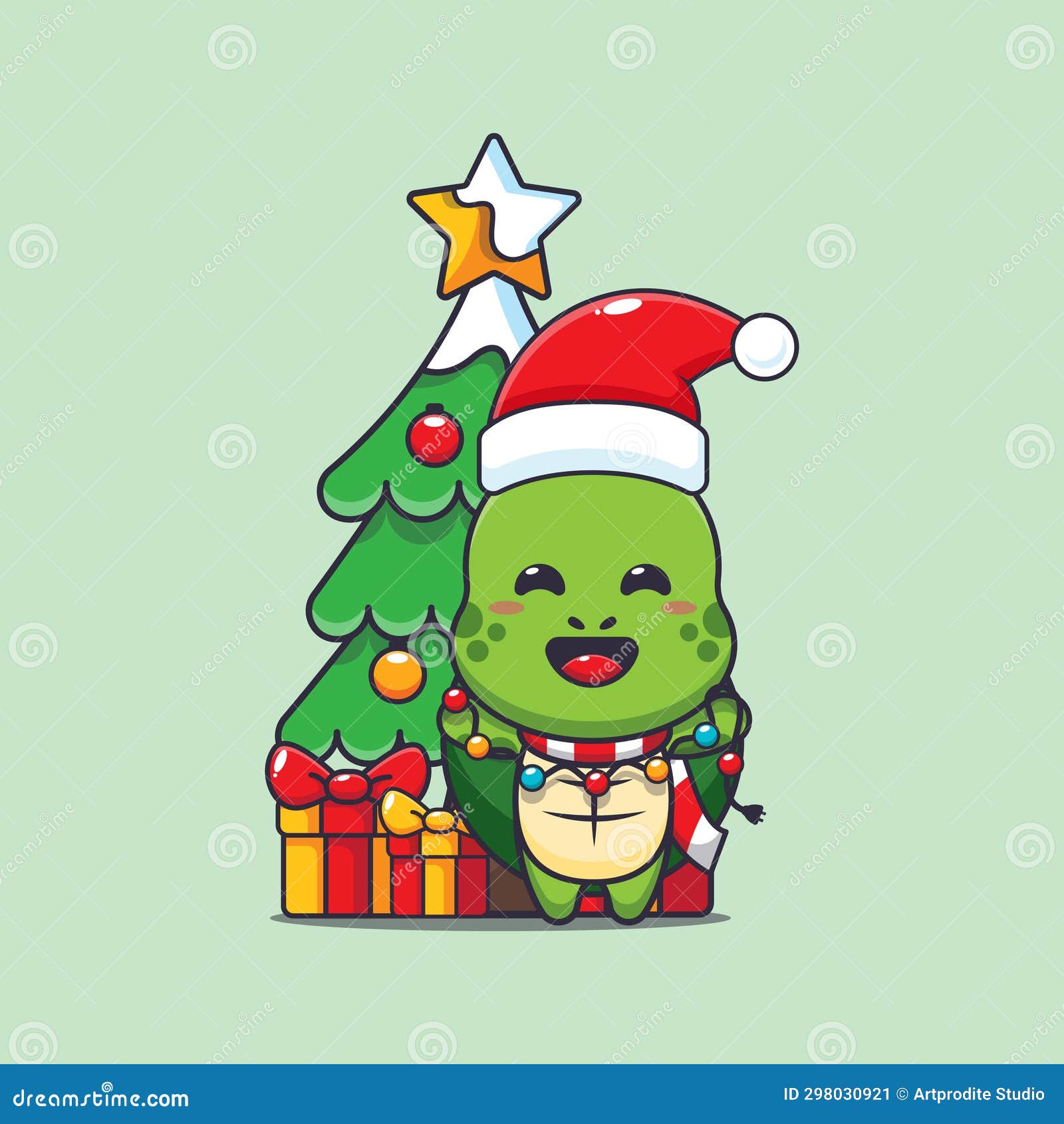 Cute Turtle with Christmast Lamp. Cute Christmas Cartoon Character ...