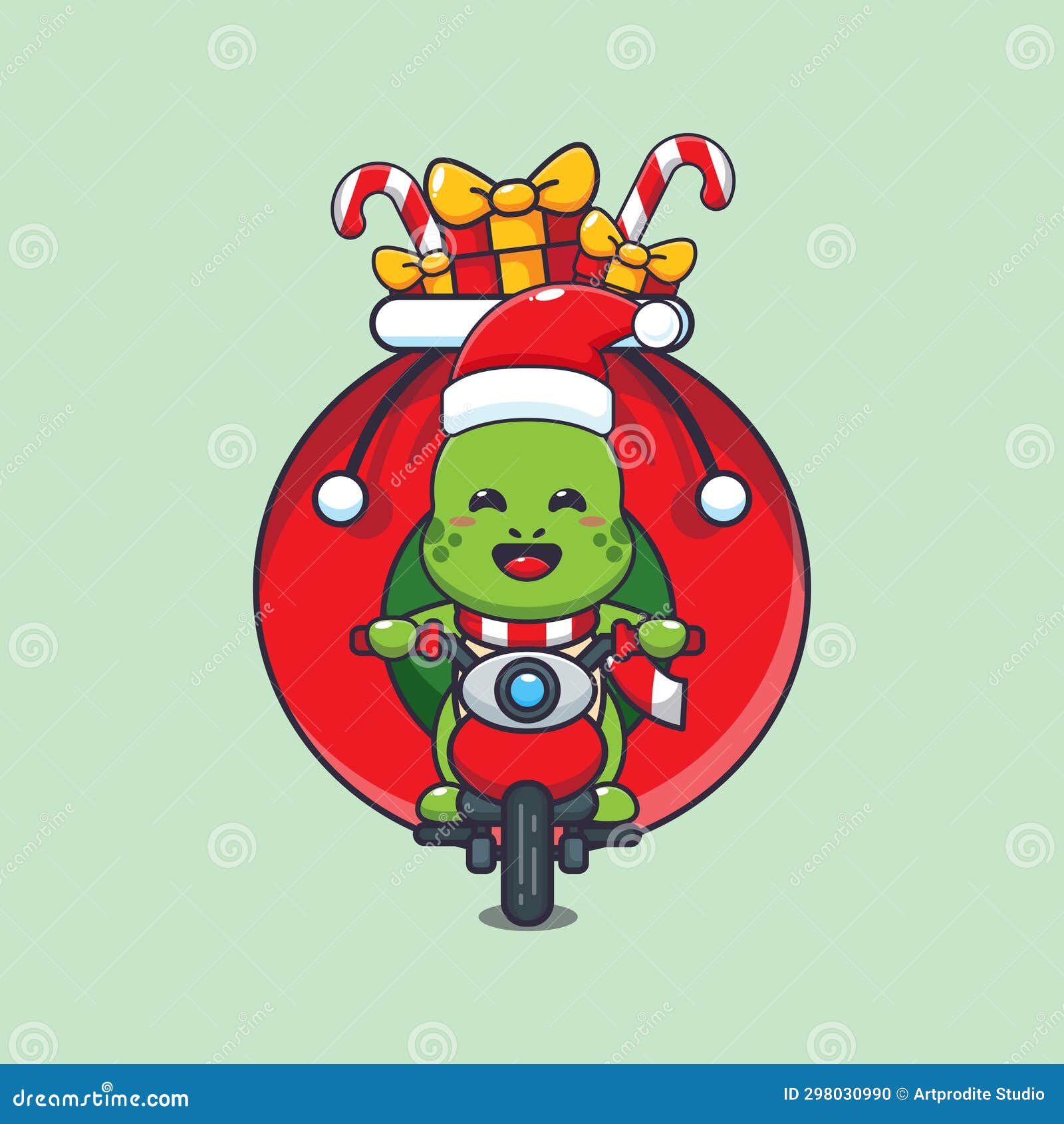 Cute Turtle Carrying Christmas Gift with Motorcycle. Cute Christmas ...
