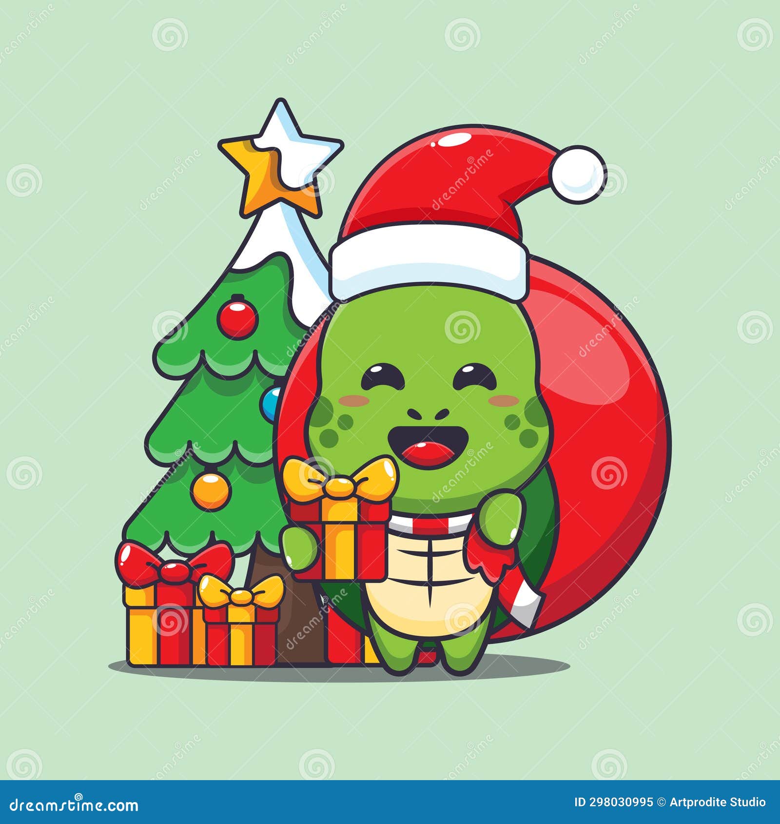 Cute Turtle Carrying Christmas Gift. Cute Christmas Cartoon Character ...