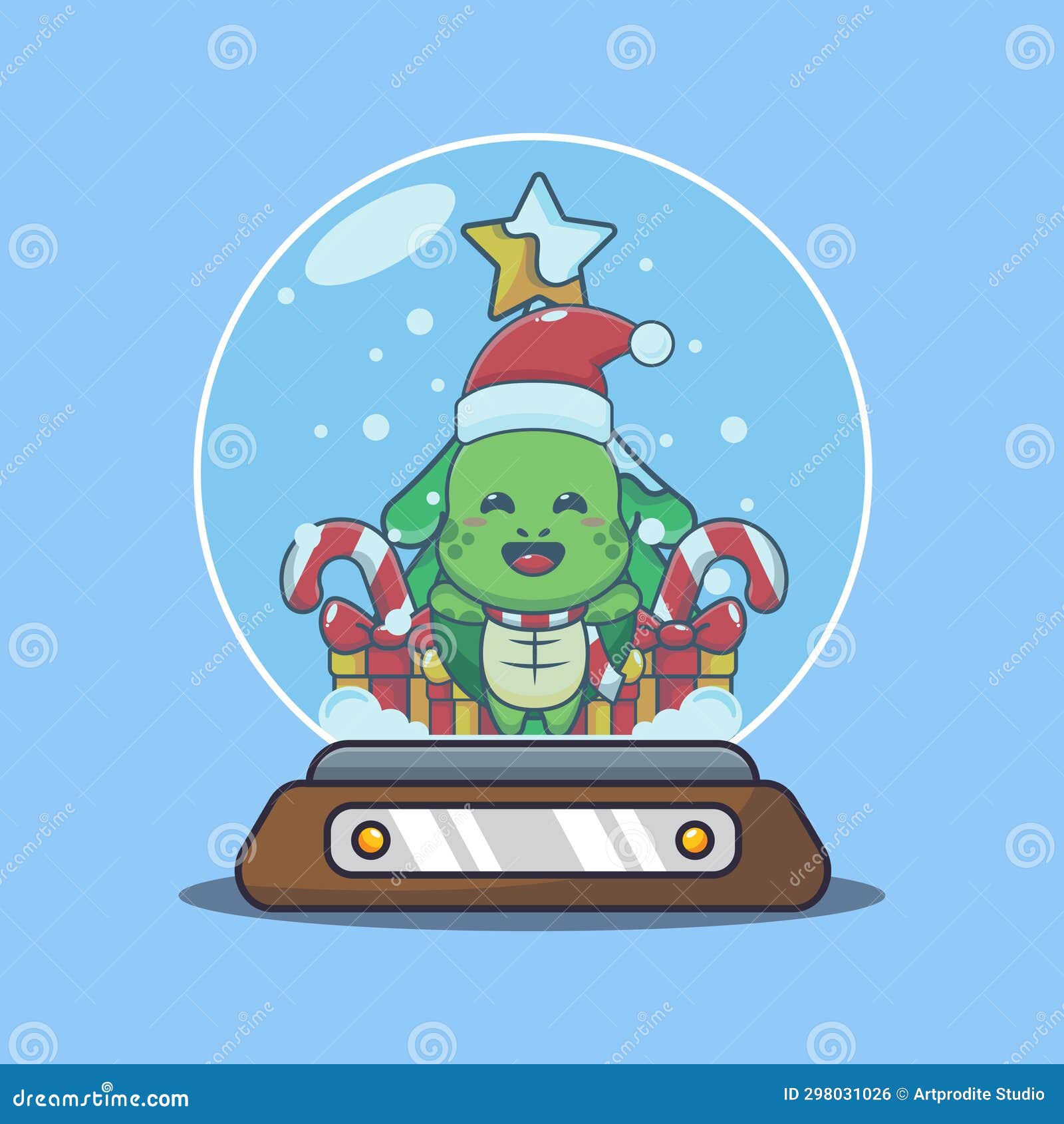Cute Turtle in Snow Globe. Cute Christmas Cartoon Character ...