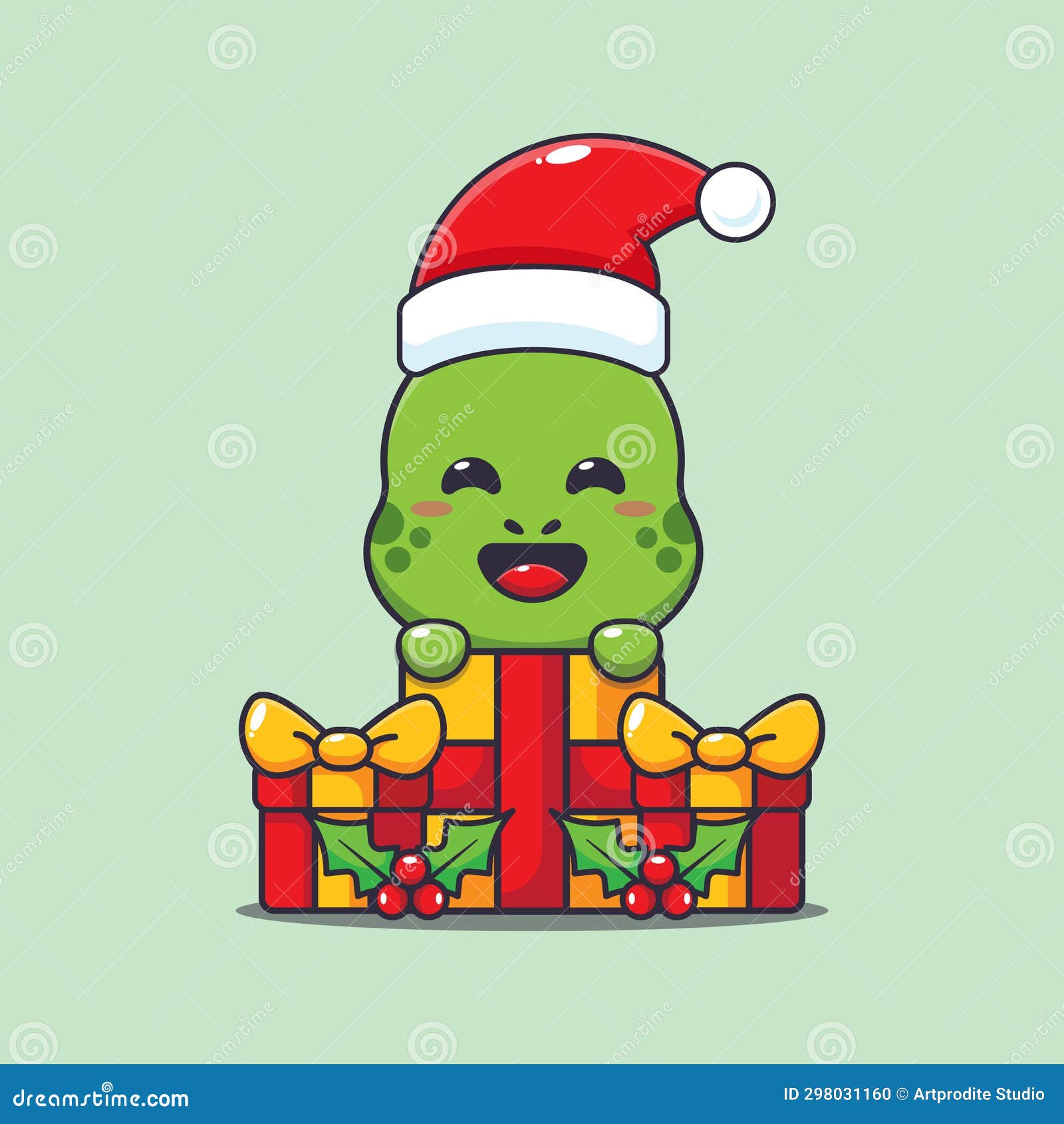 Cute Turtle Happy with Christmas Gift. Cute Christmas Cartoon Character ...