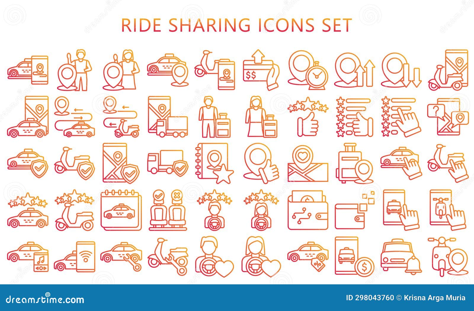 Ride Sharing Gradient Outline Icons Pack Stock Vector - Illustration of ...