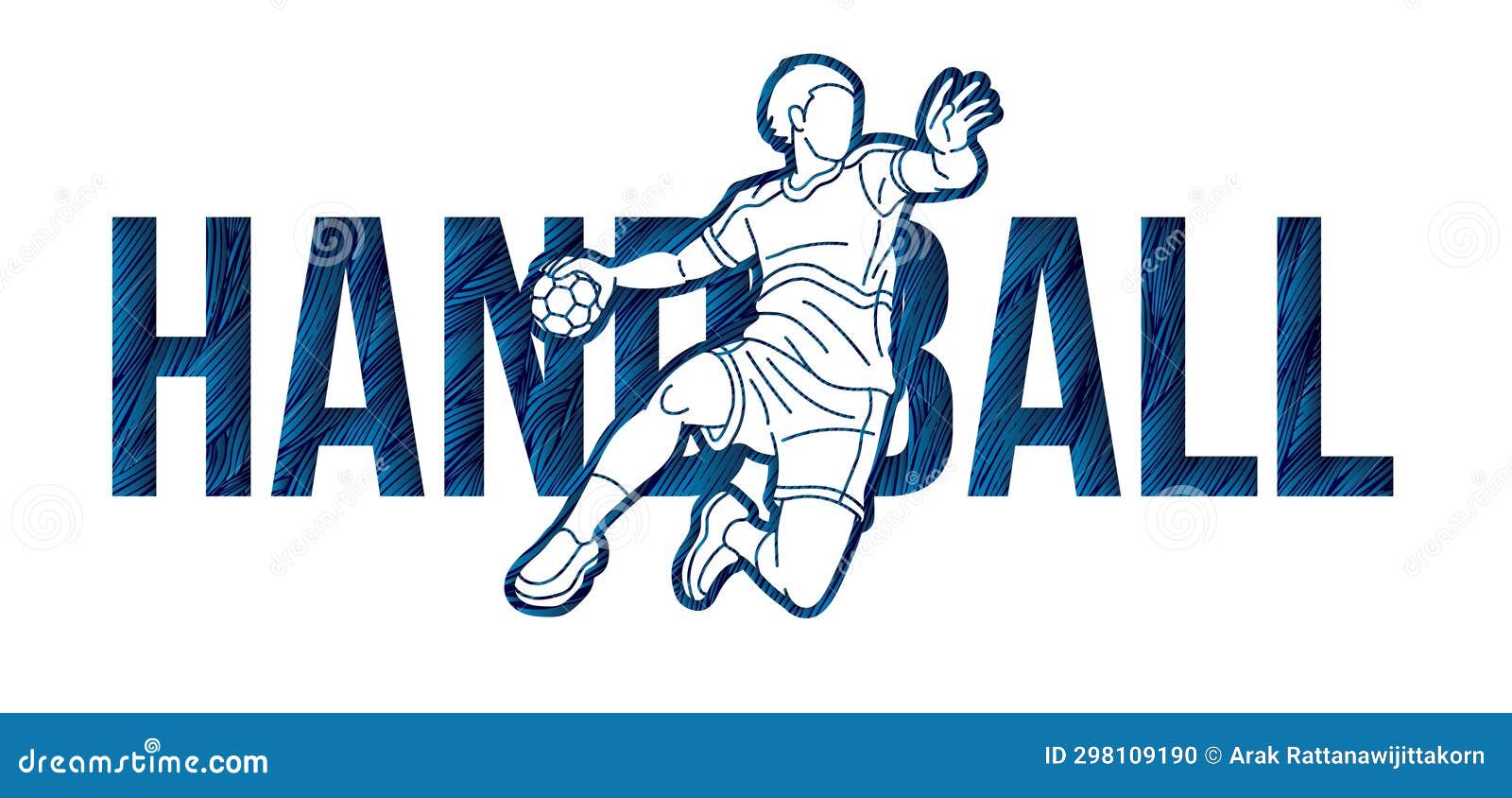 Handball Sport Text Designed with Player Action Cartoon Sport Graphic ...