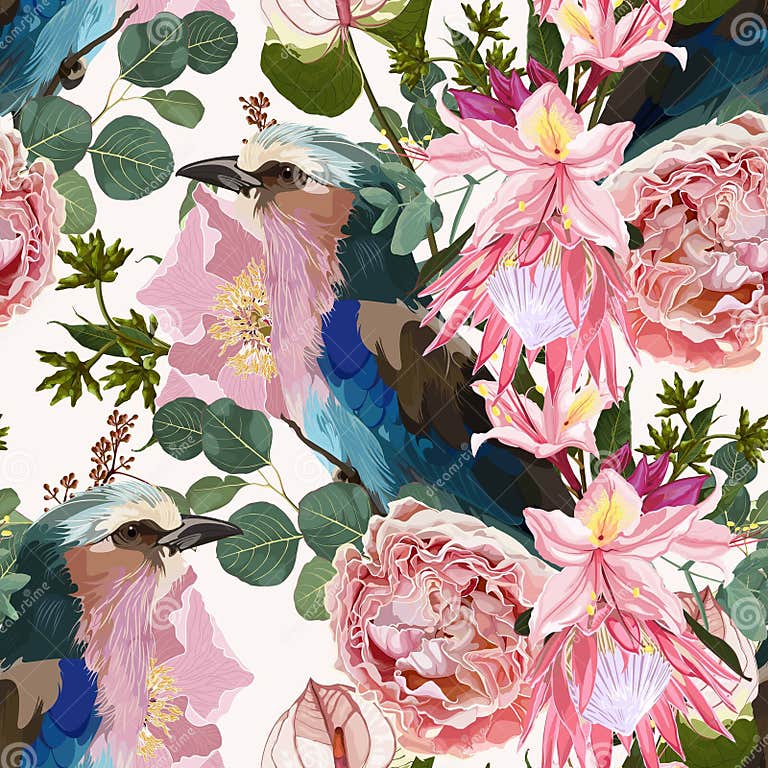 Illustrations of Flower, Plant, Floral Pattern, Leaves, Bird, Pink ...