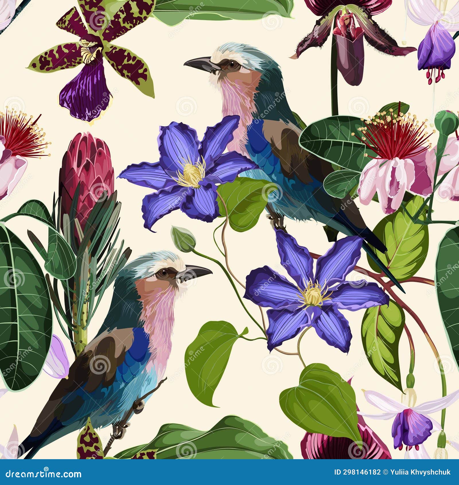 Illustrations of Flower, Plant, Floral Pattern, Leaves, Bird, Exotic ...