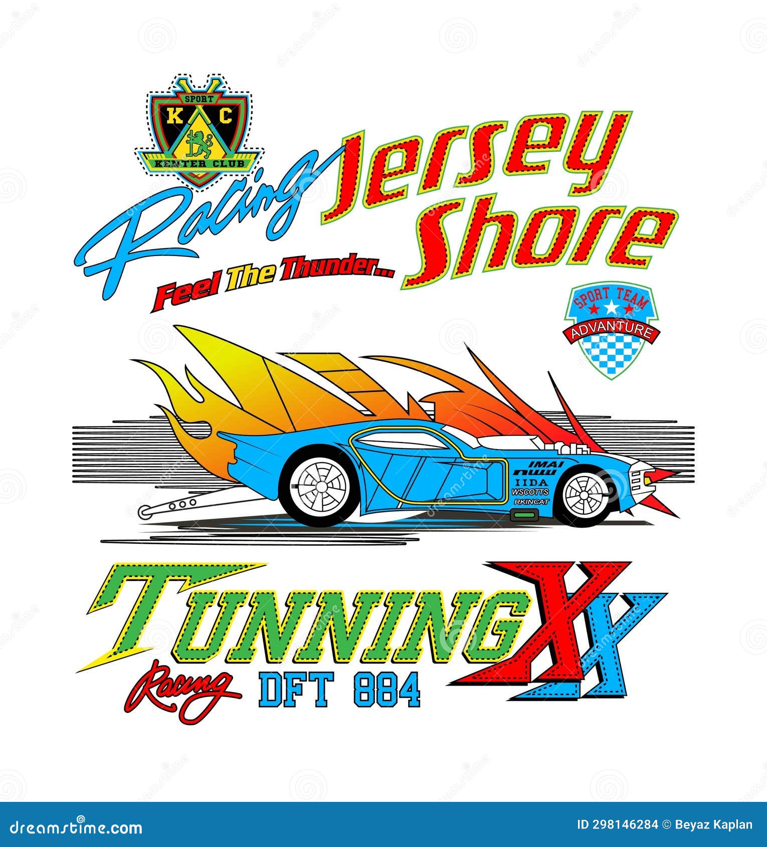 Fast Car Design with Text and Effective Pattern. Stock Illustration ...