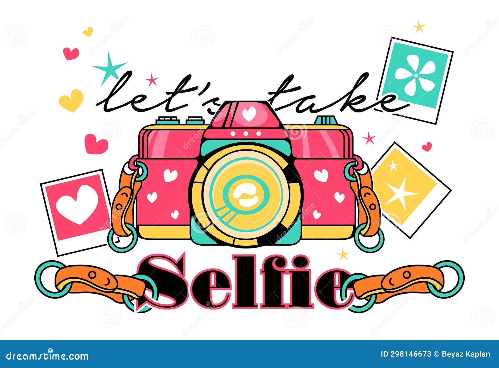 Camera Design with Selfie Text and Photos Stock Illustration ...