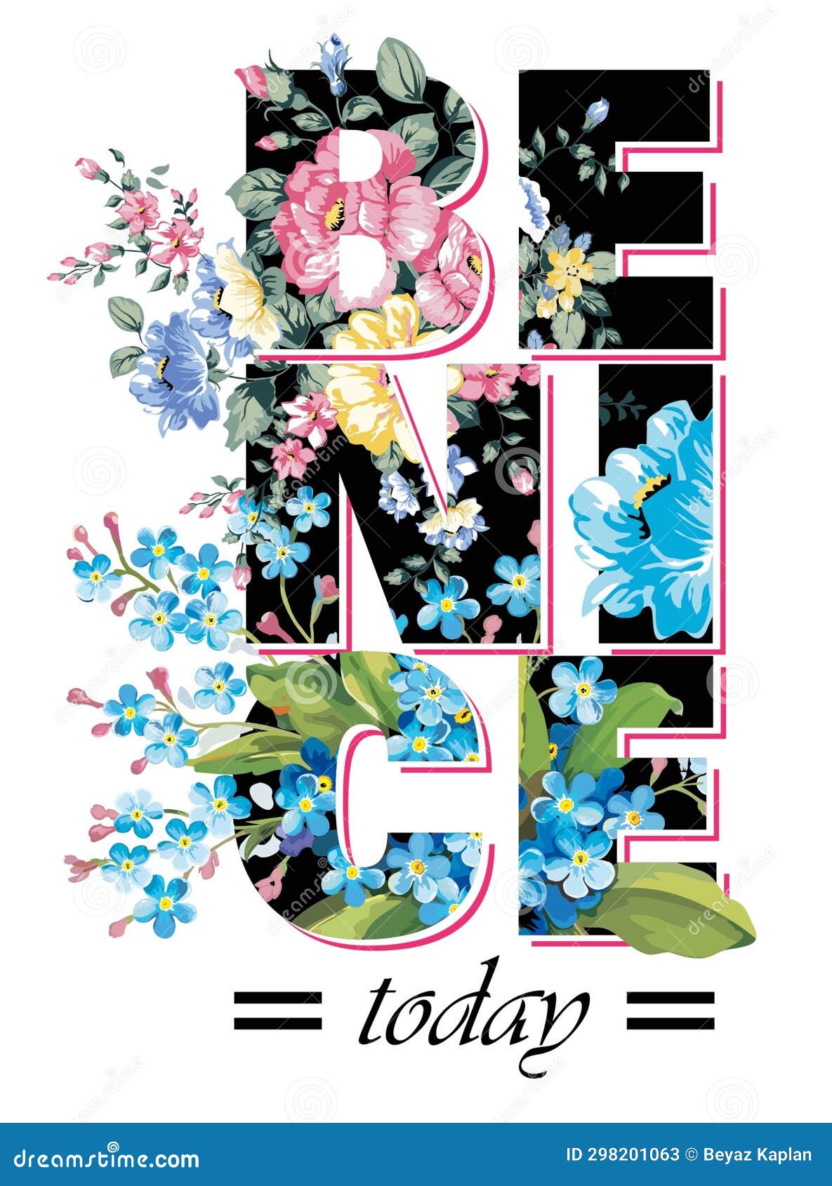 Text Design and Effects with Heart Flowers. Effective Pattern Stock ...