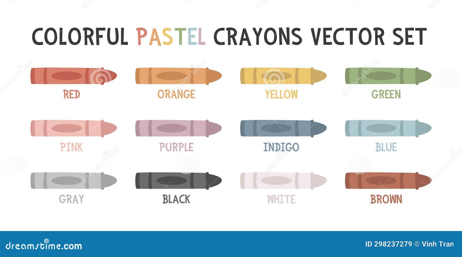 Colorful Crayons Vector Set. Pastel Colors Clipart Cartoon Style ...
