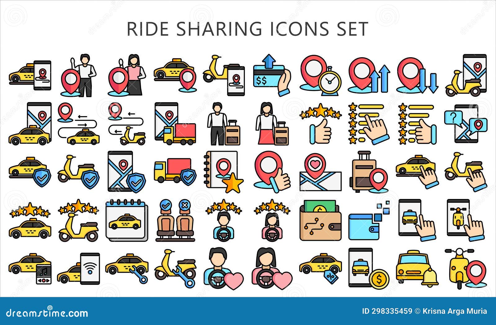 Ride Sharing Lineal Multi Color Icons Pack Stock Vector - Illustration ...