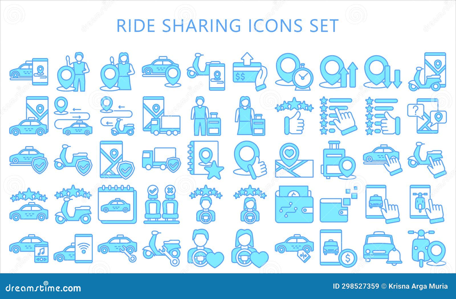 Ride Sharing Blue Color Icons Pack Stock Vector - Illustration of ...