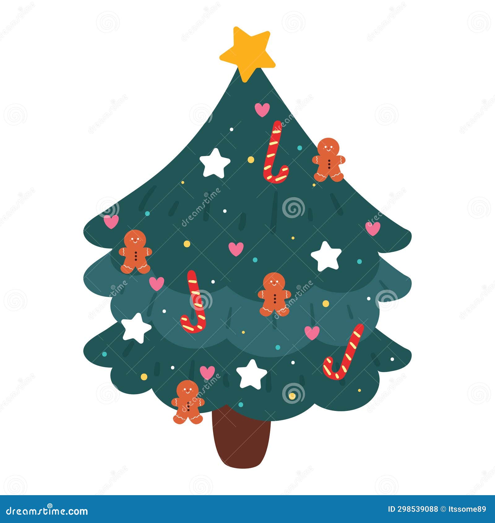 Simple Green Christmas Tree with Colorful Accessories Stock Vector ...
