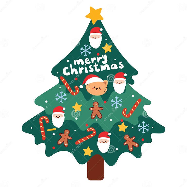 Simple Green Christmas Tree with Colorful Accessories Stock ...