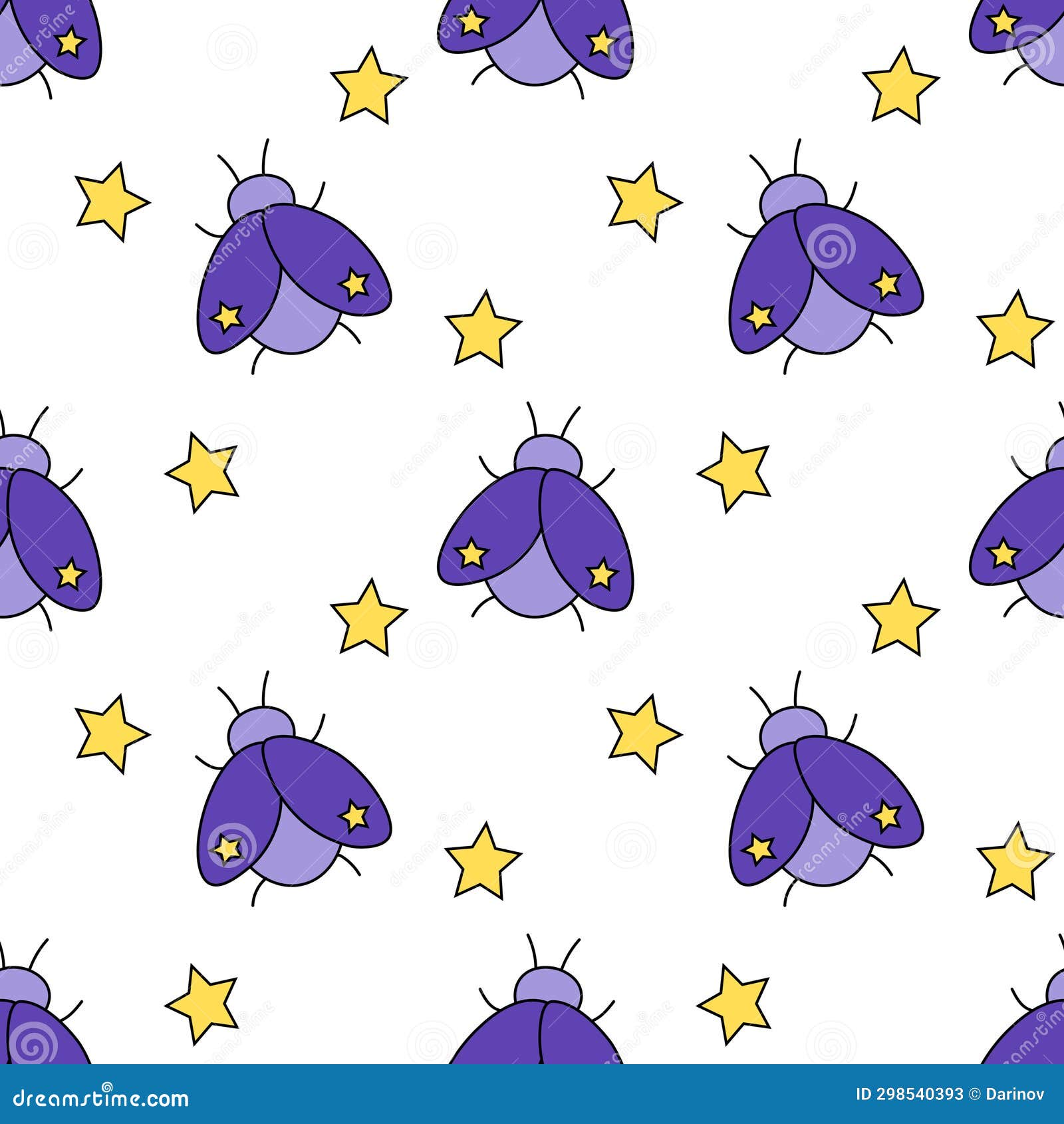 Seamless Pattern with Mystical Bugs and Stars. Celestial Violet Insects ...