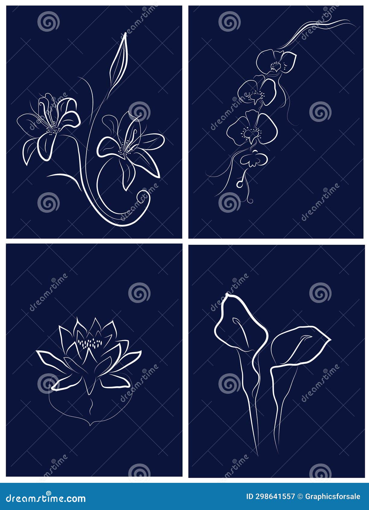 Four Different Flowers Illustration Set Stock Illustration ...