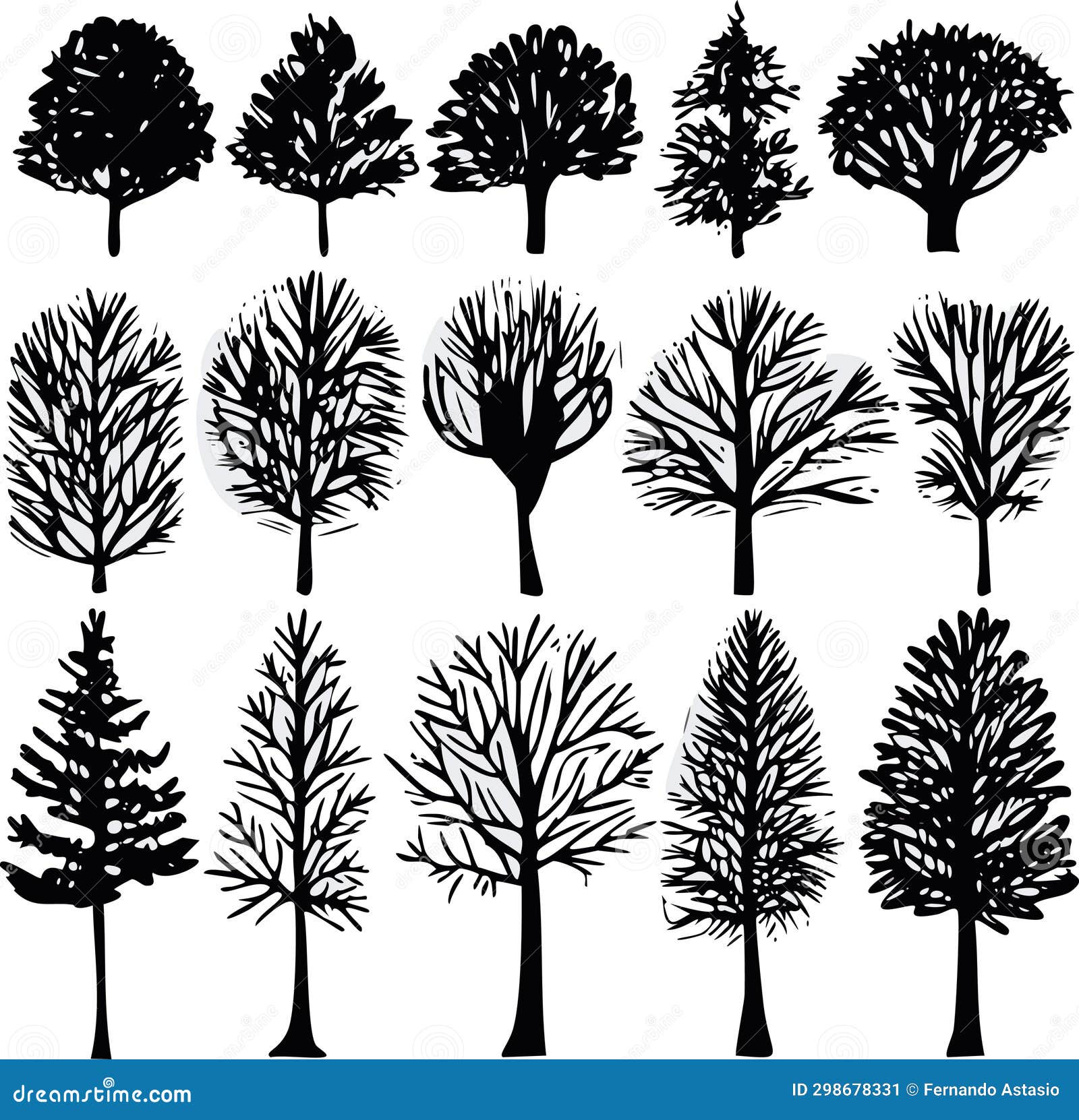 Collection of Winter Tree Silhouettes Separated from the Background ...