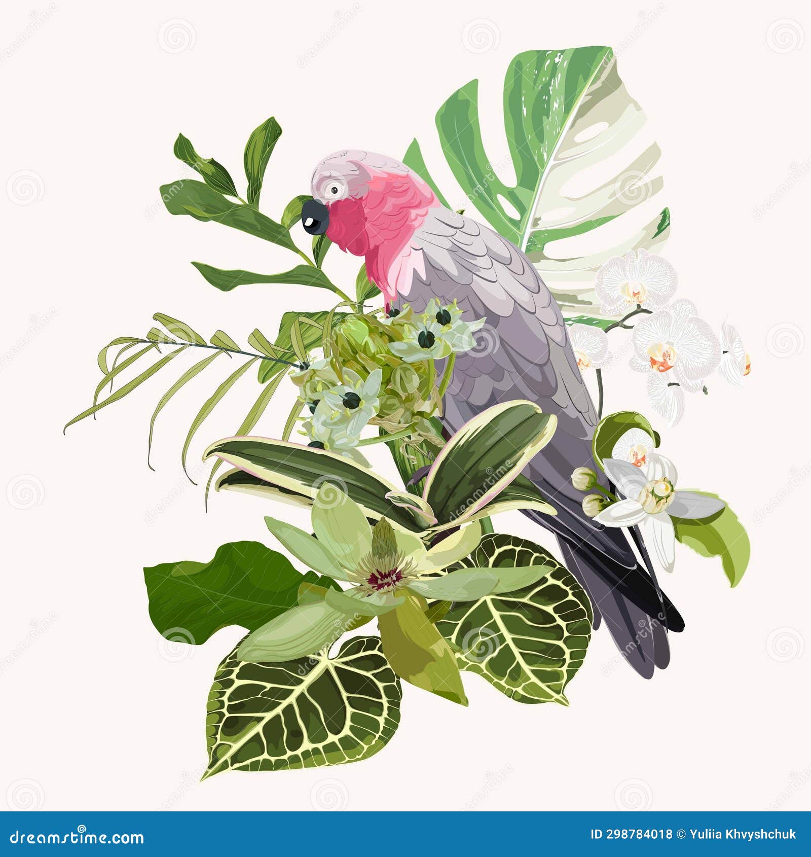 Summer Design with Pink Parrot Bird, Tropical Beach Background Banners ...