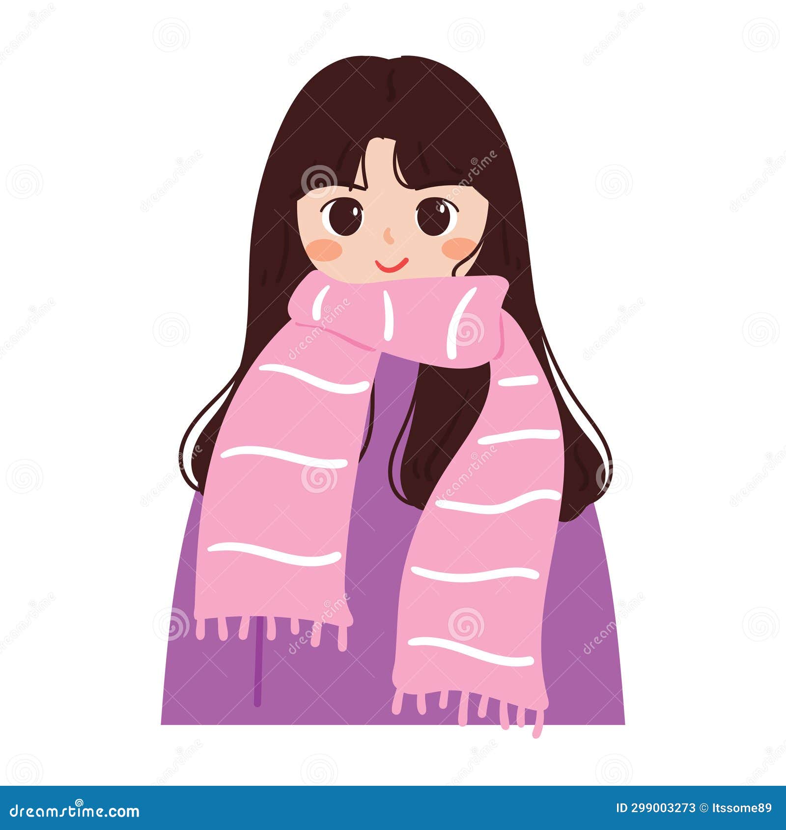 Hand Drawing Cartoon Girl Wearing Scarf in Winter Day Stock Vector ...