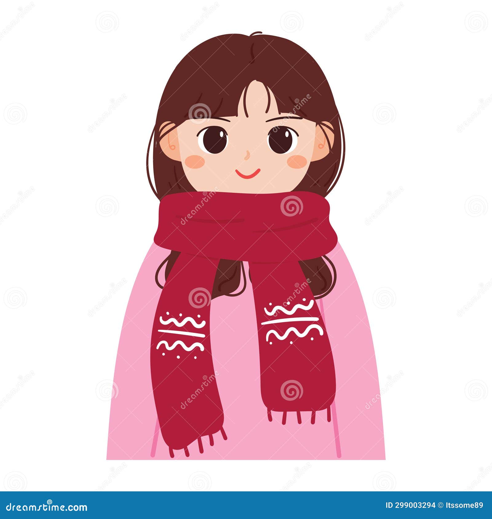 Hand Drawing Cartoon Girl Wearing Scarf in Winter Day Stock ...