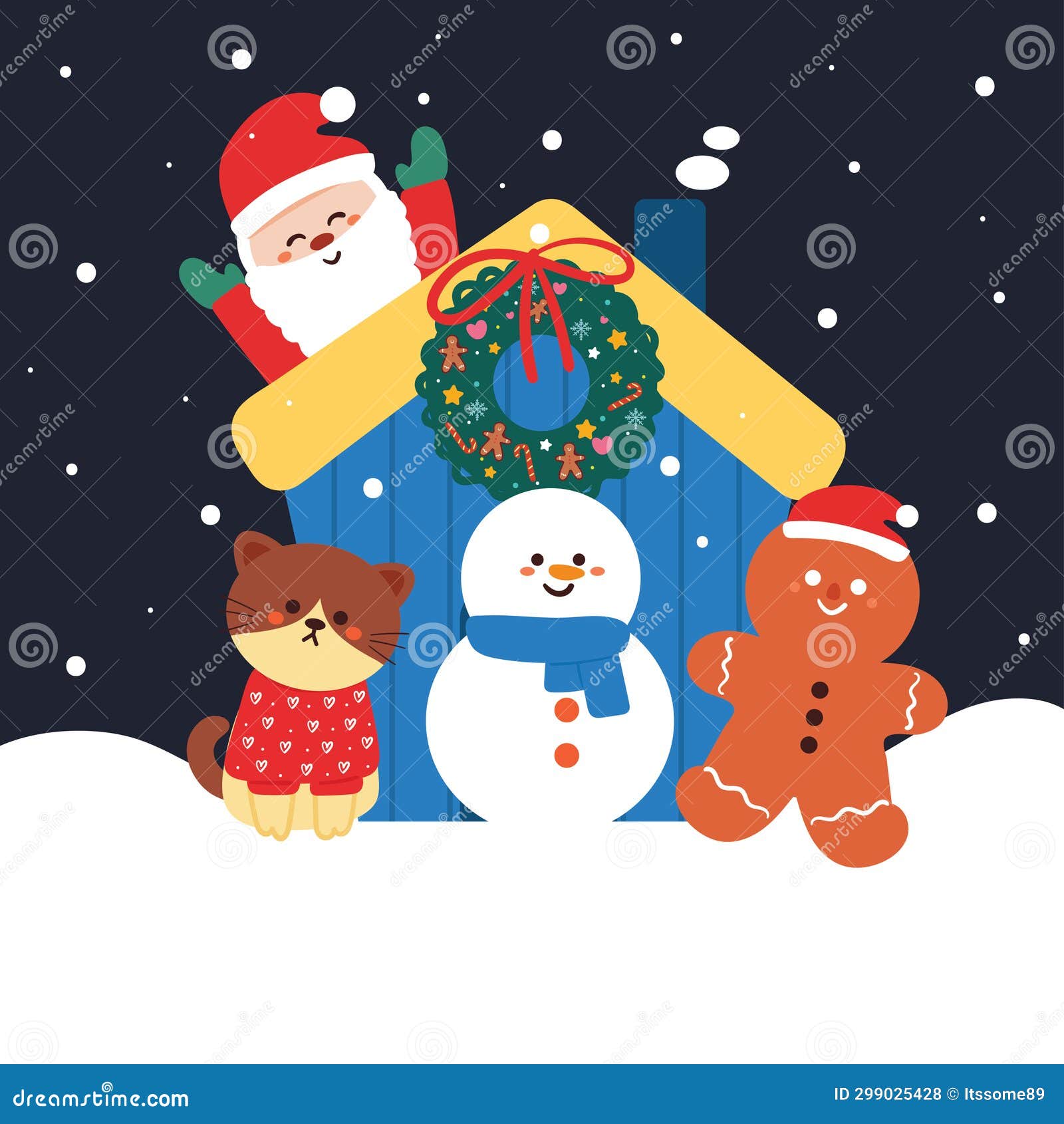 Hand Drawing Cartoon Christmas Card, Wallpaper, Background Stock ...