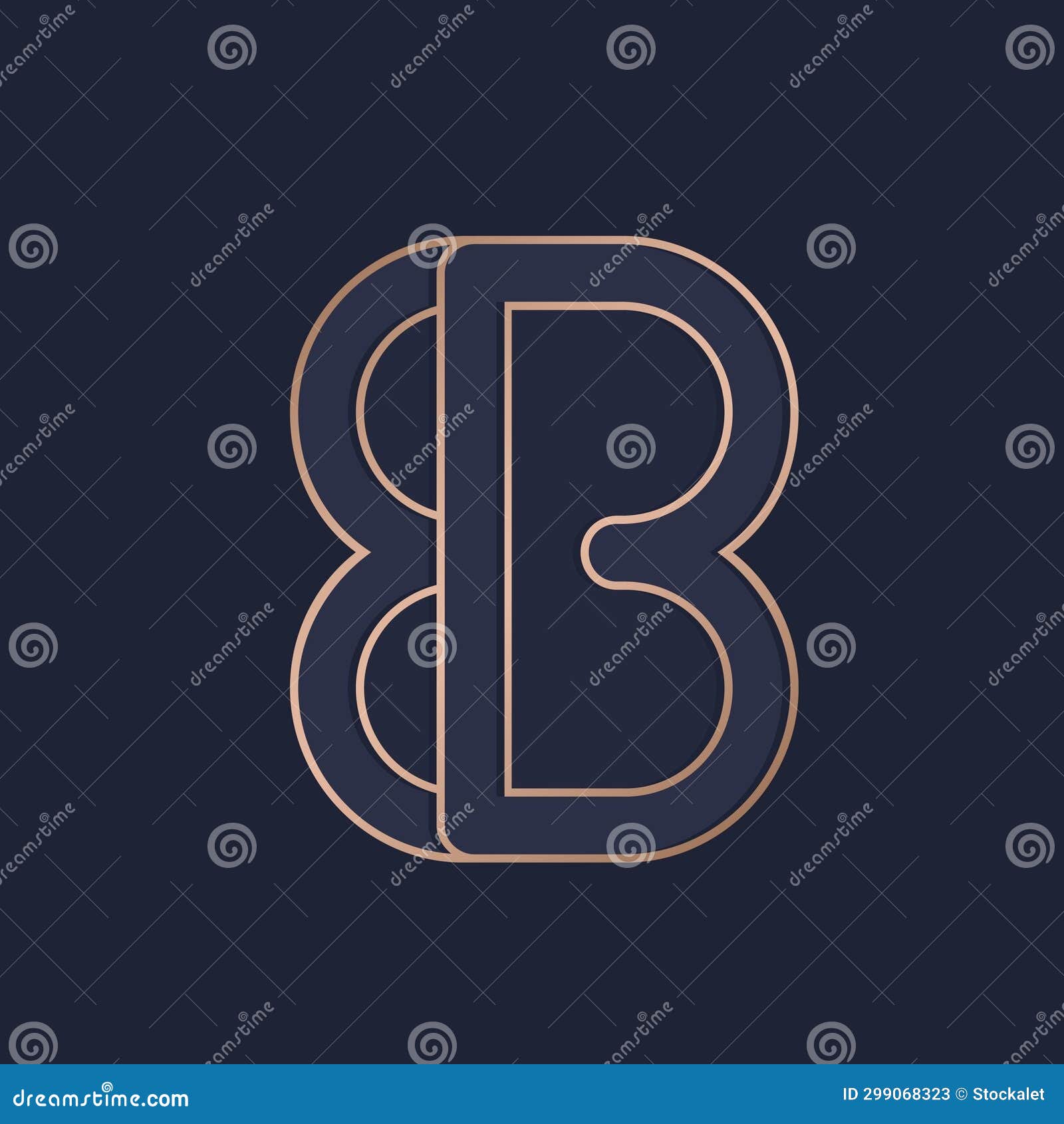 Intertwined Line BB Monogram. Abstract Uppercase Letter B Logo. Golden ...
