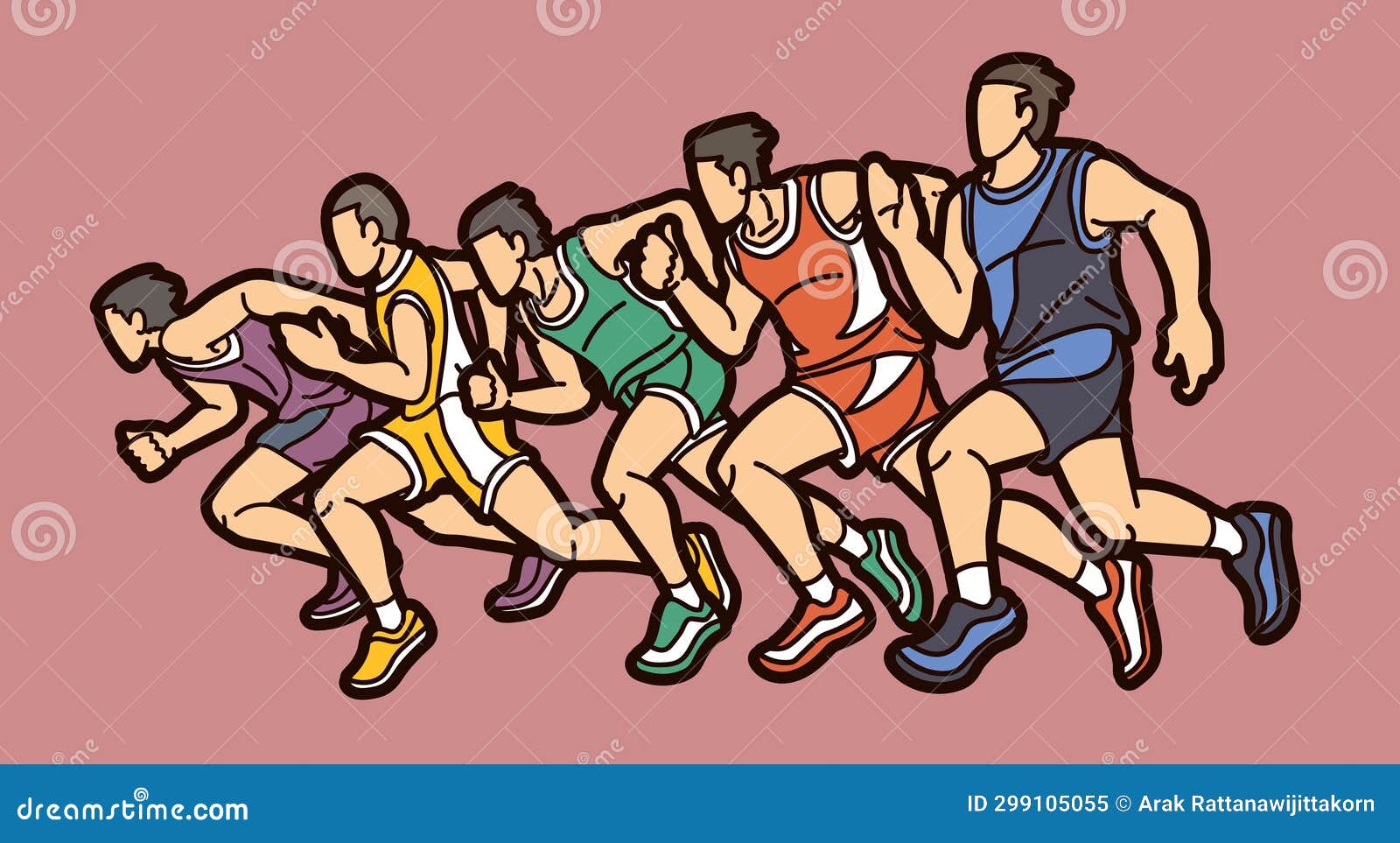 Group of People Running Action Marathon Runner Cartoon Sport Graphic ...
